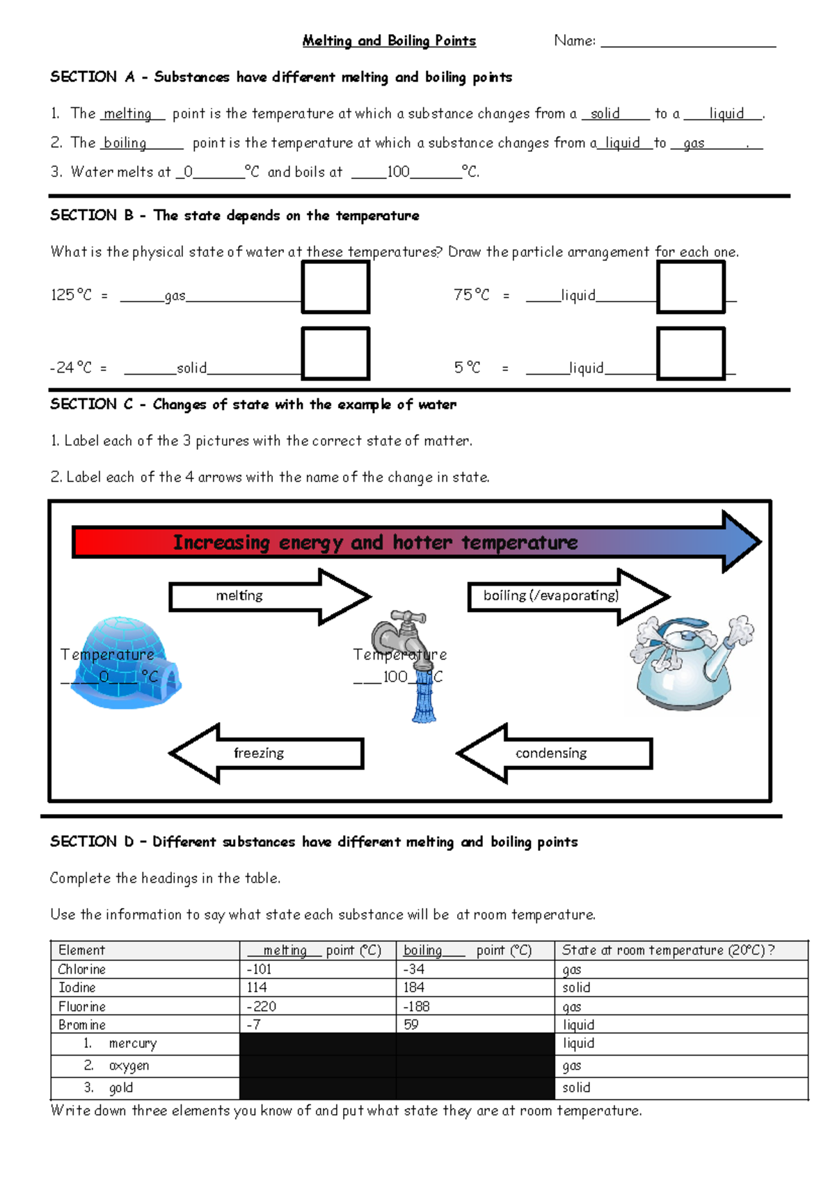 Melting and Boiling Points Answers - Increasing energy and hotter ...
