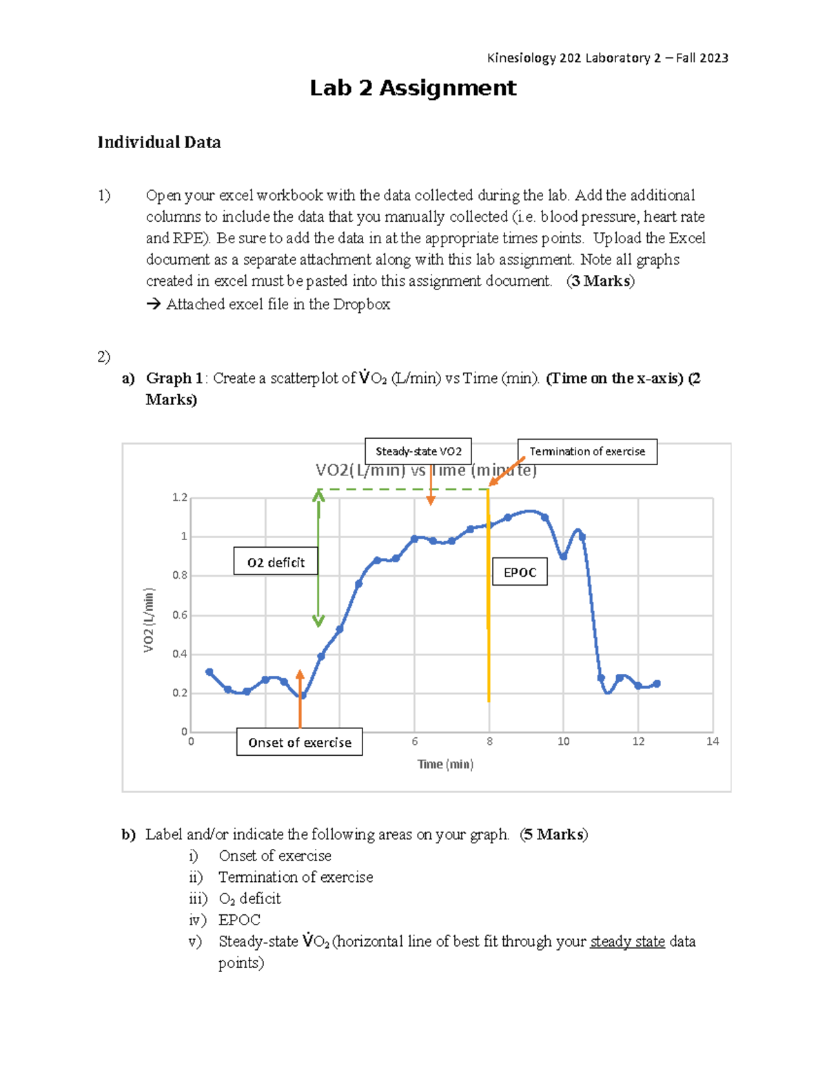 KIN 202 Lab 2 Assignment F2023 - Lab 2 Assignment Individual Data 1) Open your excel workbook ...