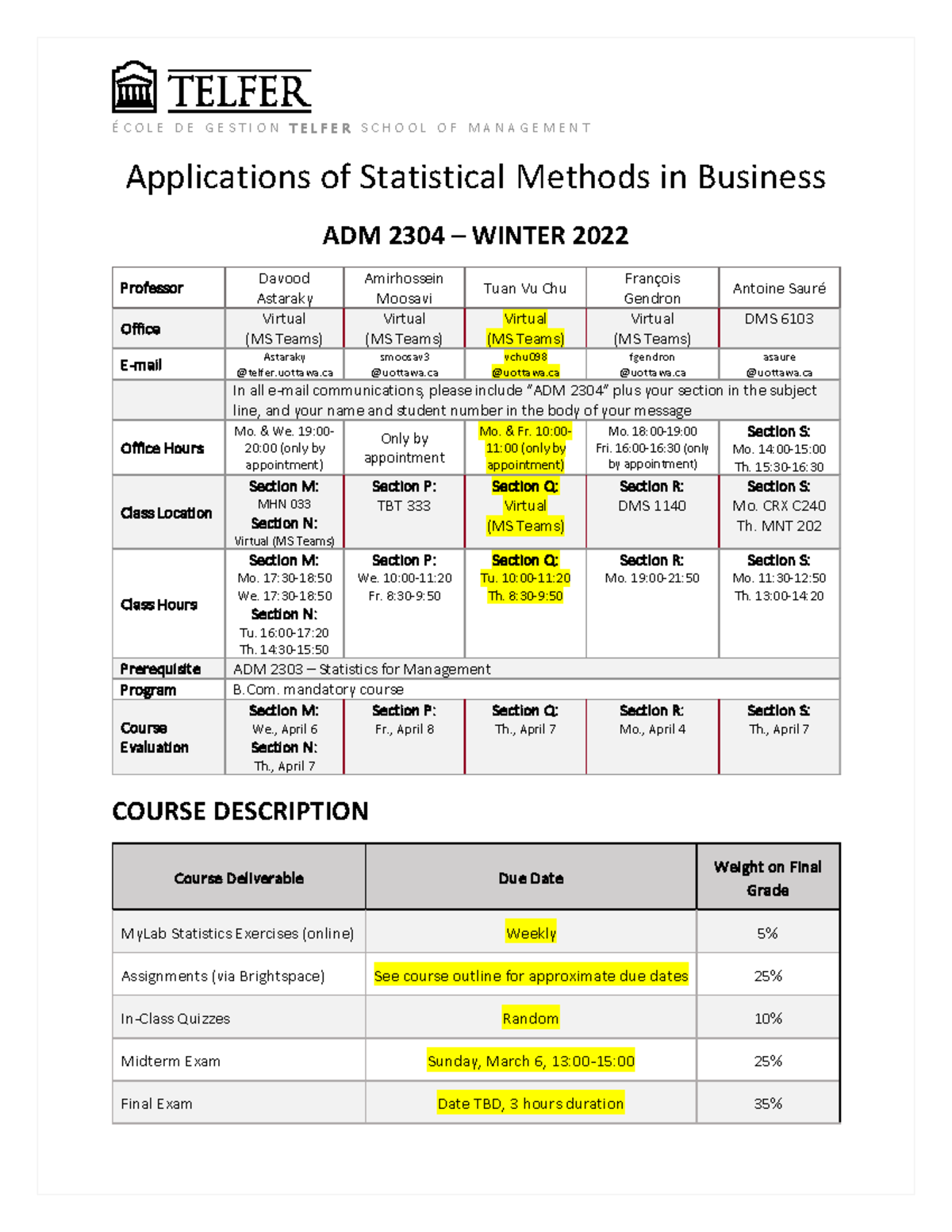 Applications of Statistical Methods in Business ADM2304 - uottawa ...