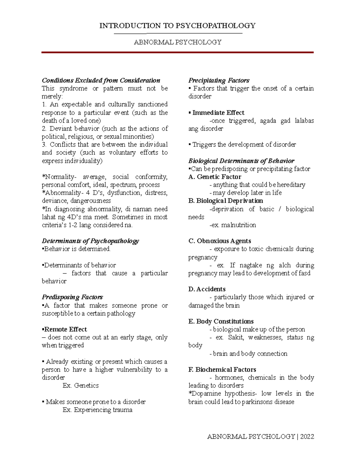 4 - Abnormal psychology - INTRODUCTION TO PSYCHOPATHOLOGY ABNORMAL ...