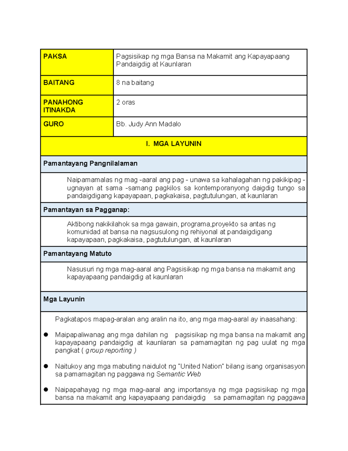 - Lesson PLAN - DOCUMENTS - PAKSA Pagsisikap ng mga Bansa na Makamit ...