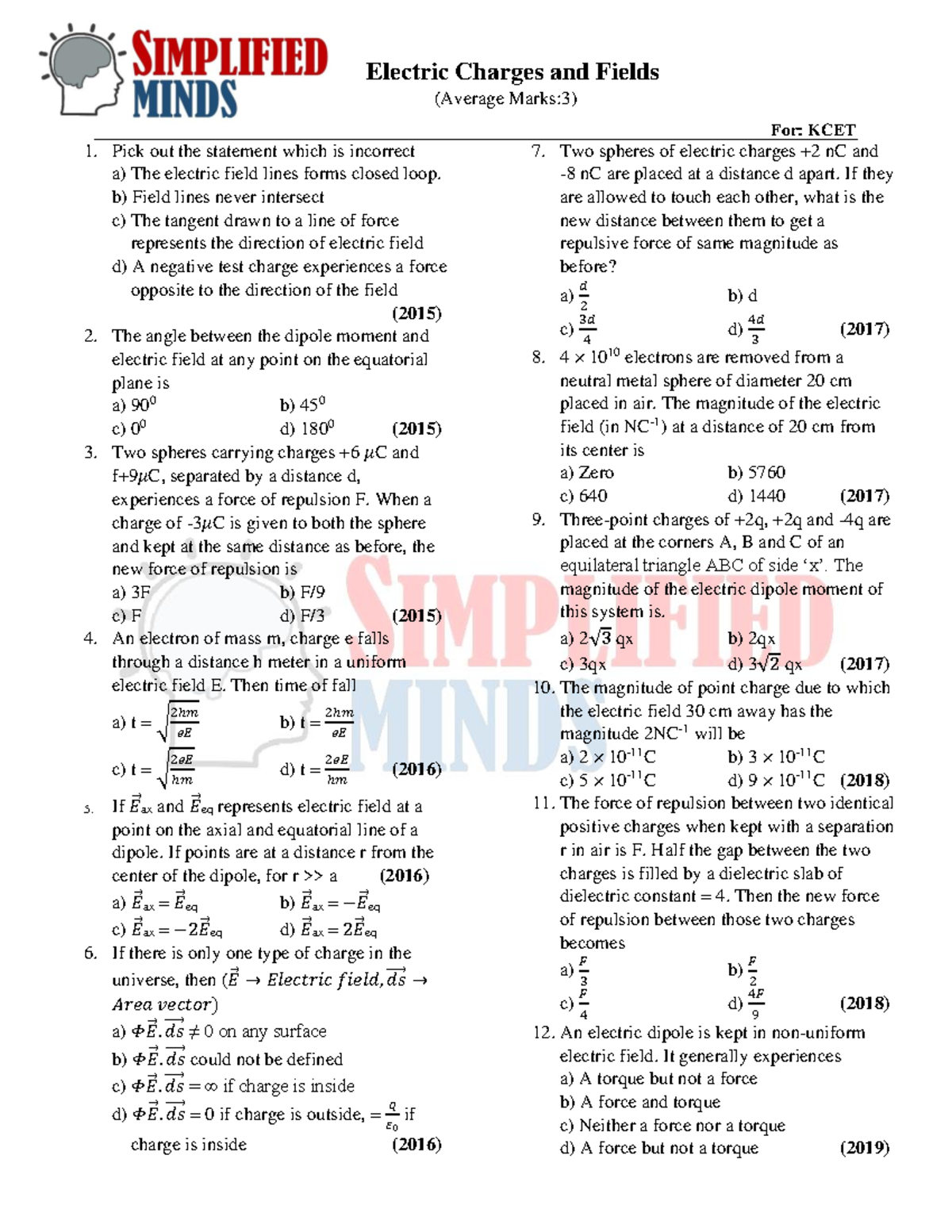 1.Electric charges and fields KCET PYQs 6ce1120c-cf5e-4f44-8b69 ...