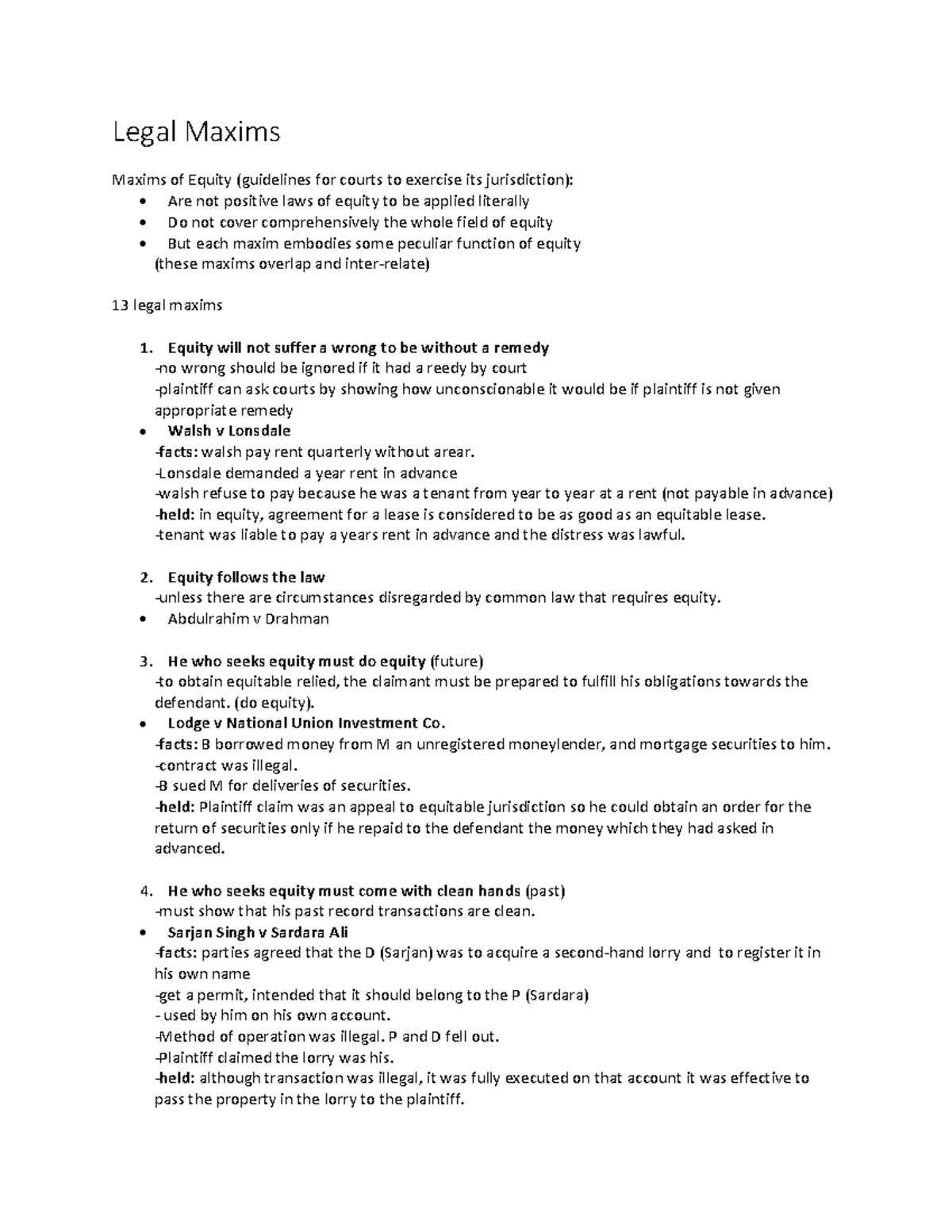 Legal Maxims - Legal Maxims Maxims of Equity (guidelines for courts to ...