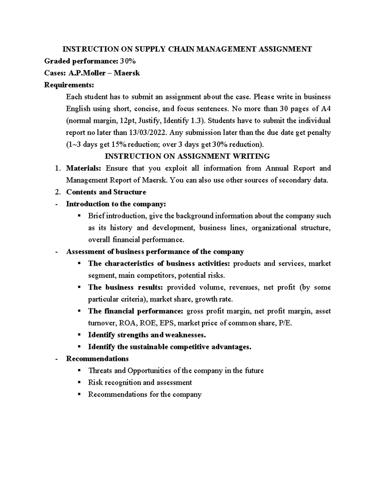 Instruction on SCM assignment K57 - INSTRUCTION ON SUPPLY CHAIN MANAGEMENT ASSIGNMENT Graded ...