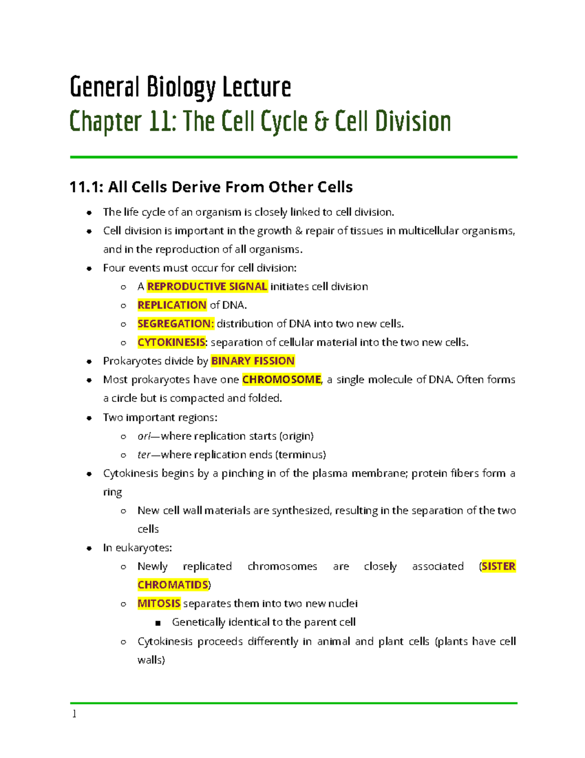 General Biology Ch. 11 Notes - General Biology Lecture Chapter 11: The ...