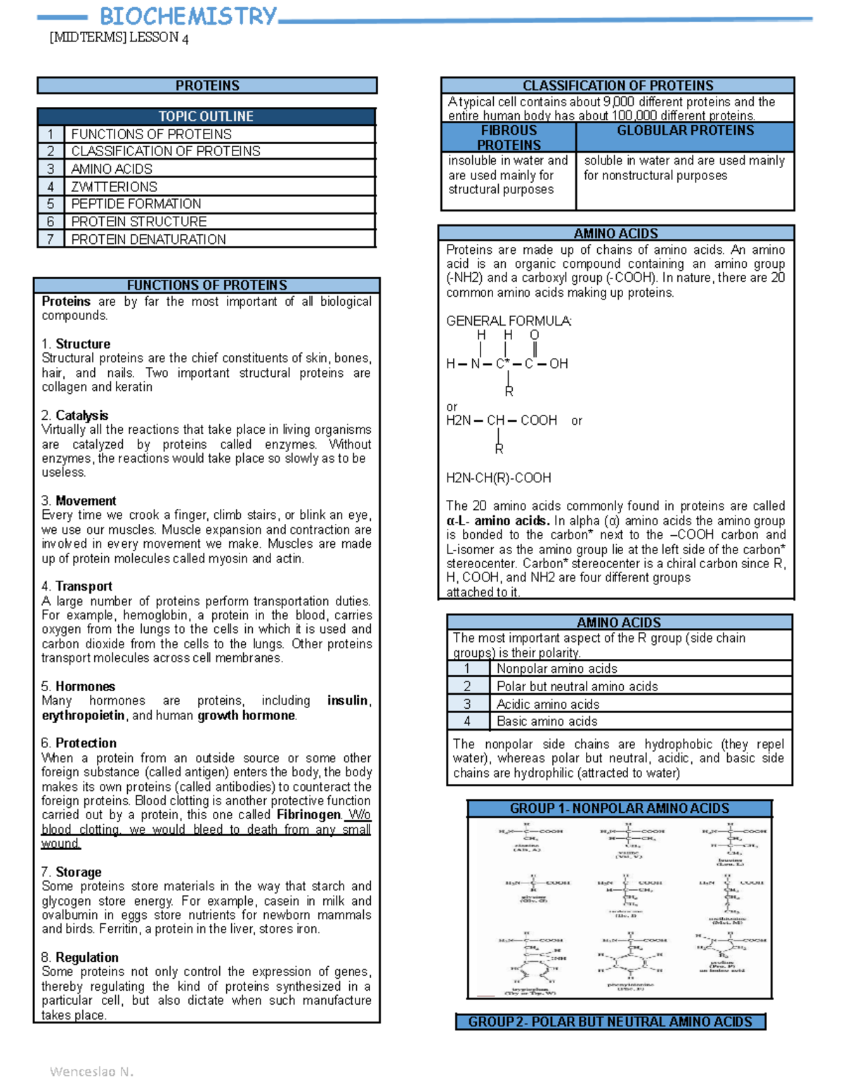 Lesson-4-Proteins - summary - [MIDTERMS] LESSON 4 PROTEINS TOPIC ...