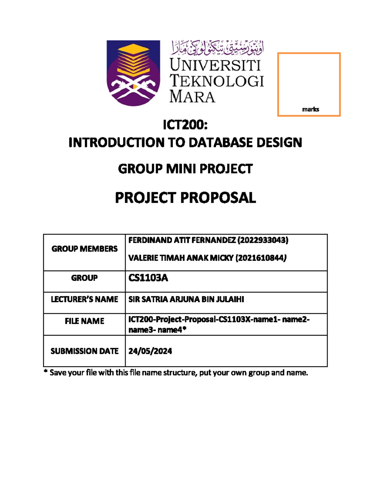 ICT200 Project Proposal CS1103A Ferdinand Valerie - UNIVERSITI ...