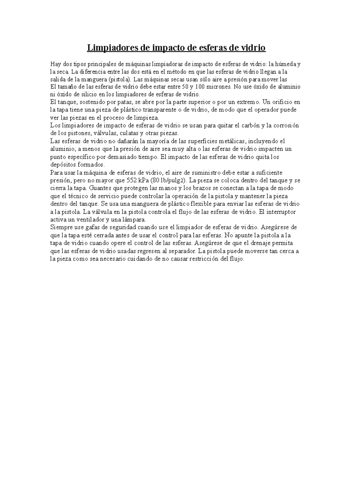 Arenadoras - Arenadores - Limpiadores de impacto de esferas de vidrio ...