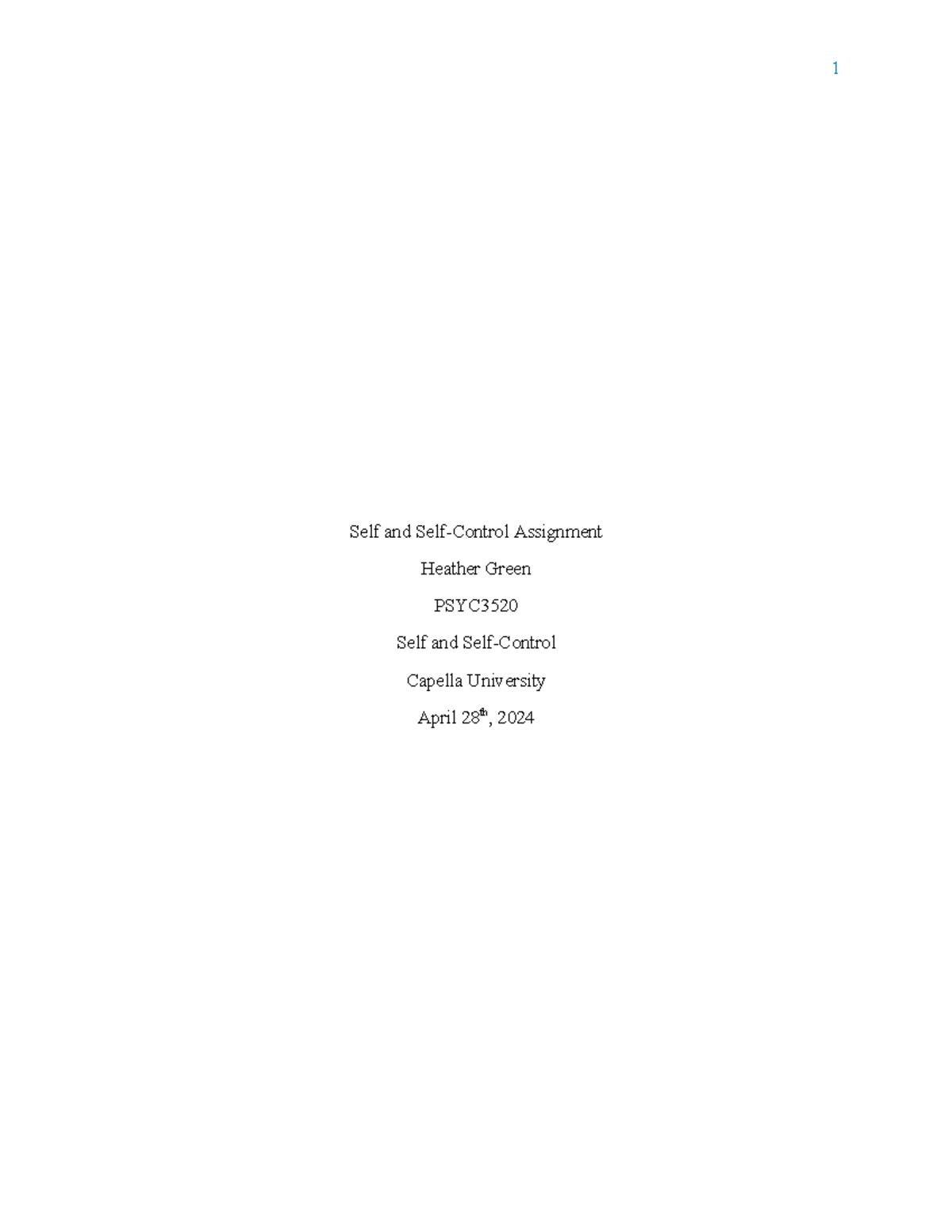 Week 3 Assignment Self and Self-Control - Self and Self-Control ...