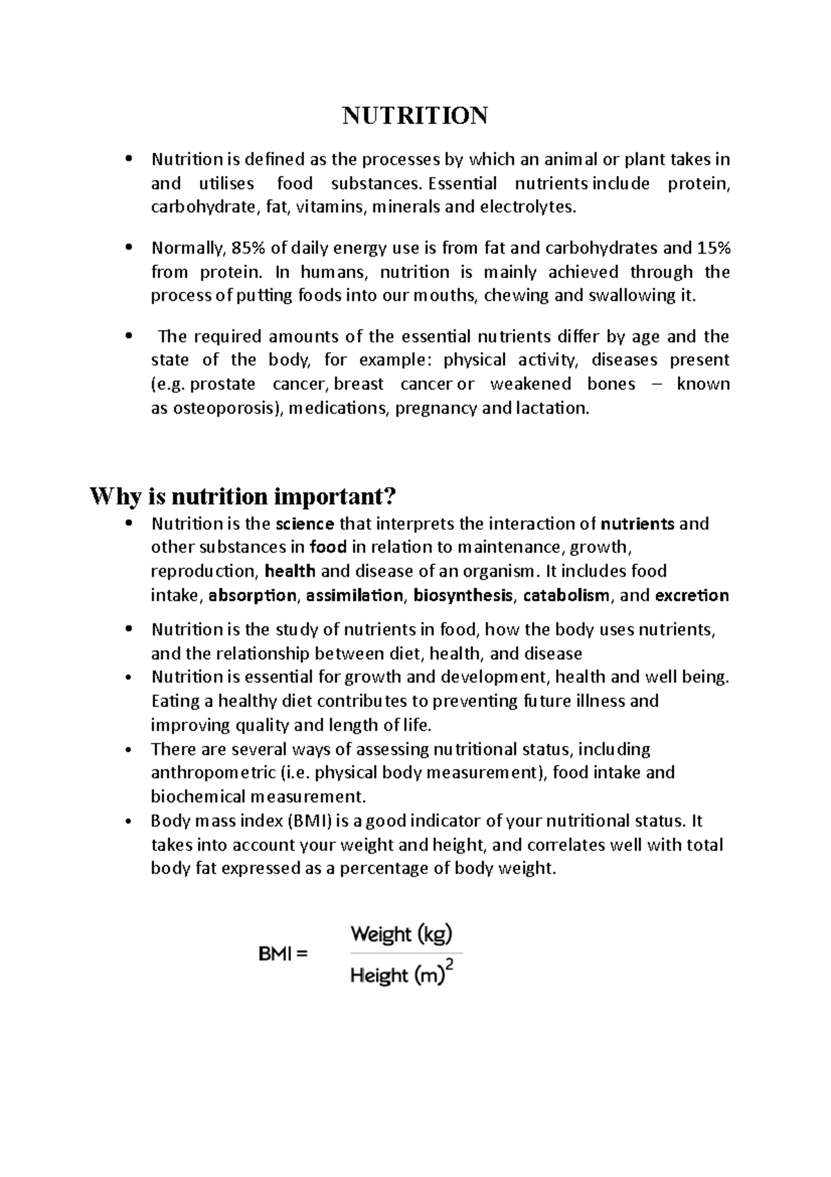 Nutrition and deficiency diseases - NUTRITION Nutrition is defined as ...