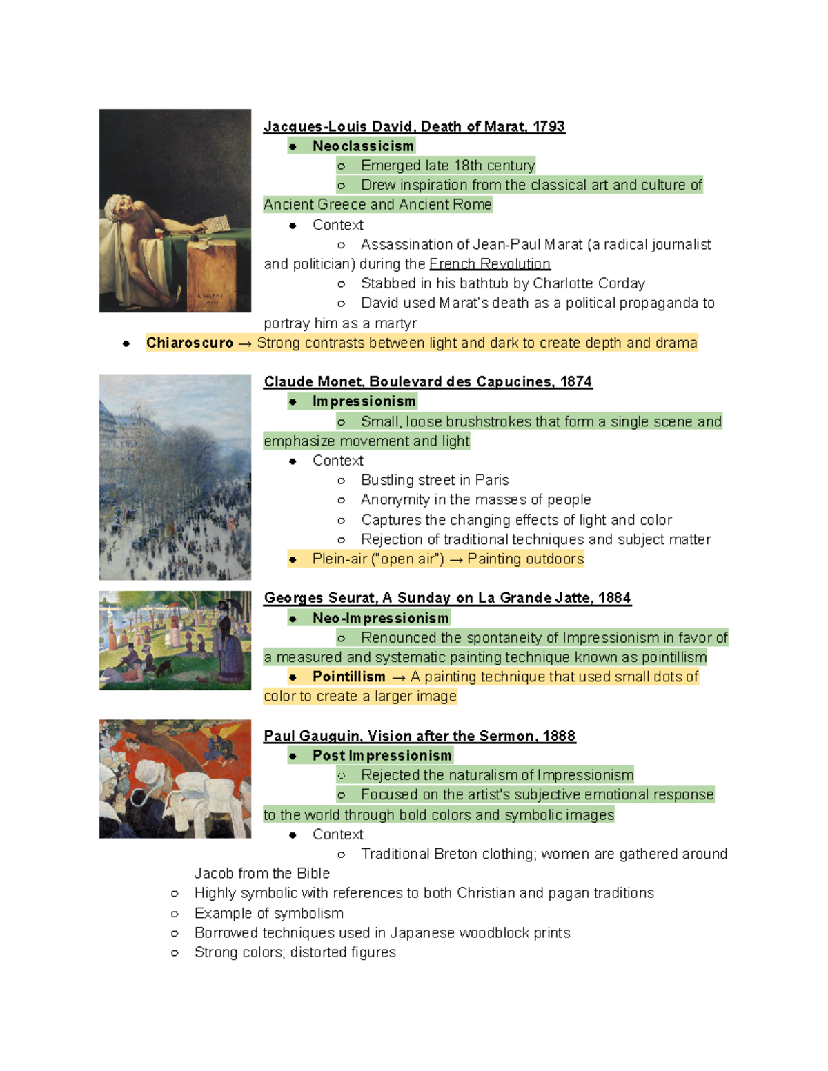 ARTH 111 Final Exam Review - Jacques-Louis David, Death of Marat, 1793 ...