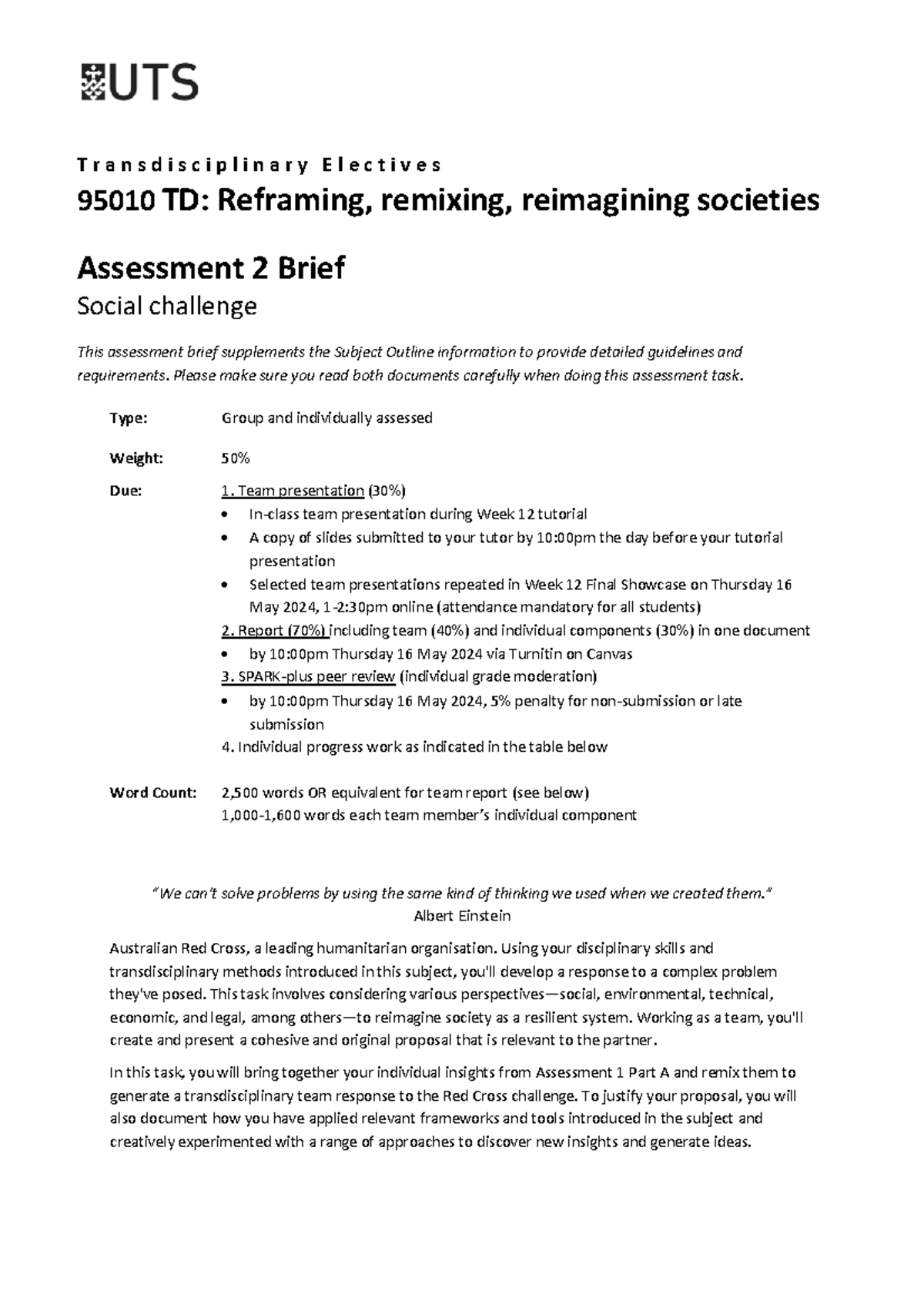 95010 Assessment Brief 2 - Autumn 2024 - T r a n s d i s c i p l i n a ...