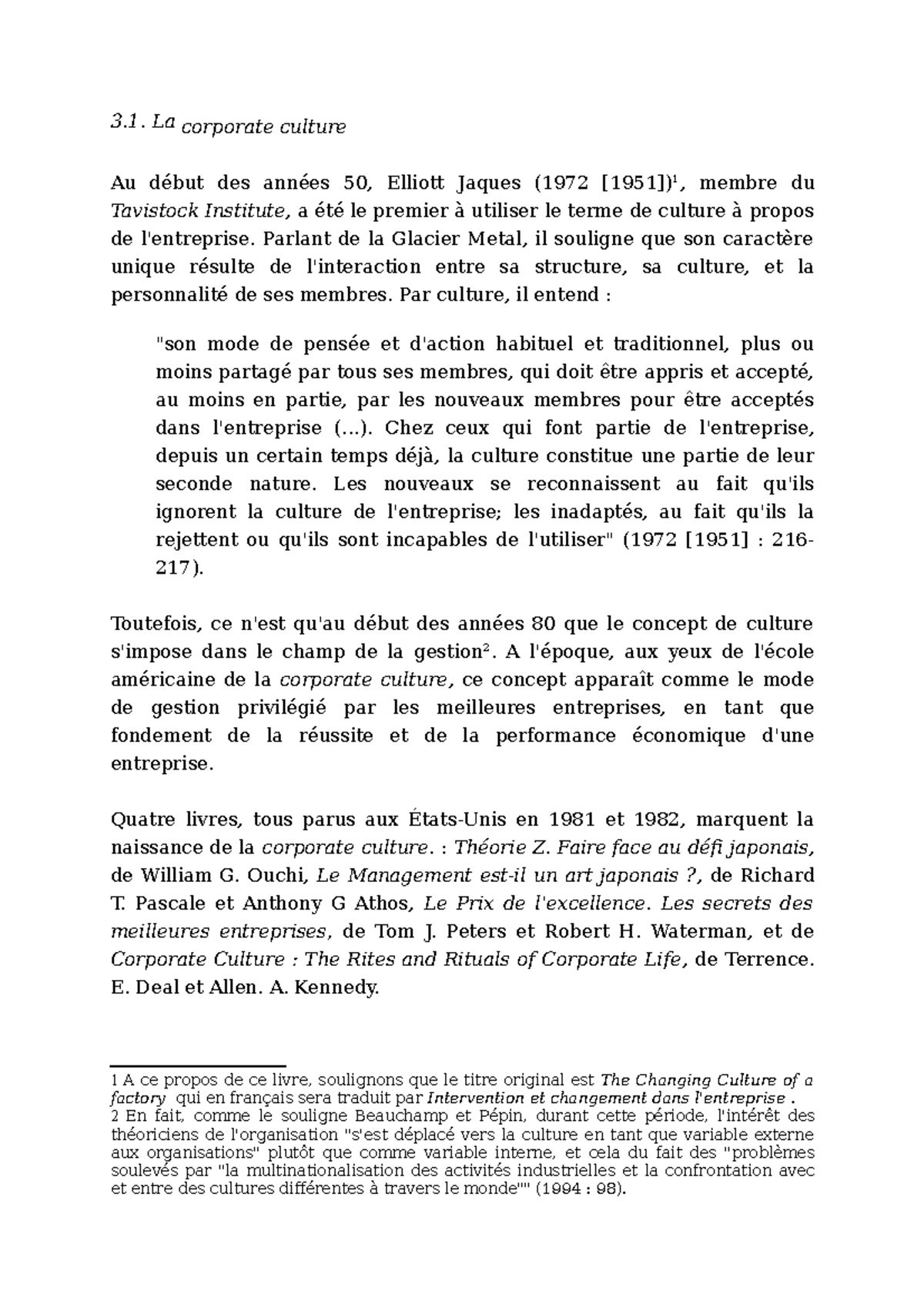 Présentation Peters et Waterman - 3. La corporate culture Au début des ...