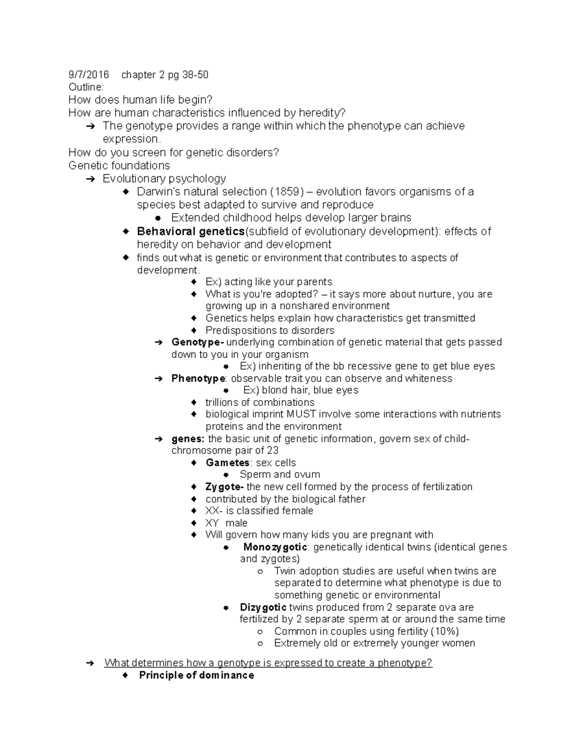 Class 5 notes, genetic foundations and prenatal testing - Outline ...
