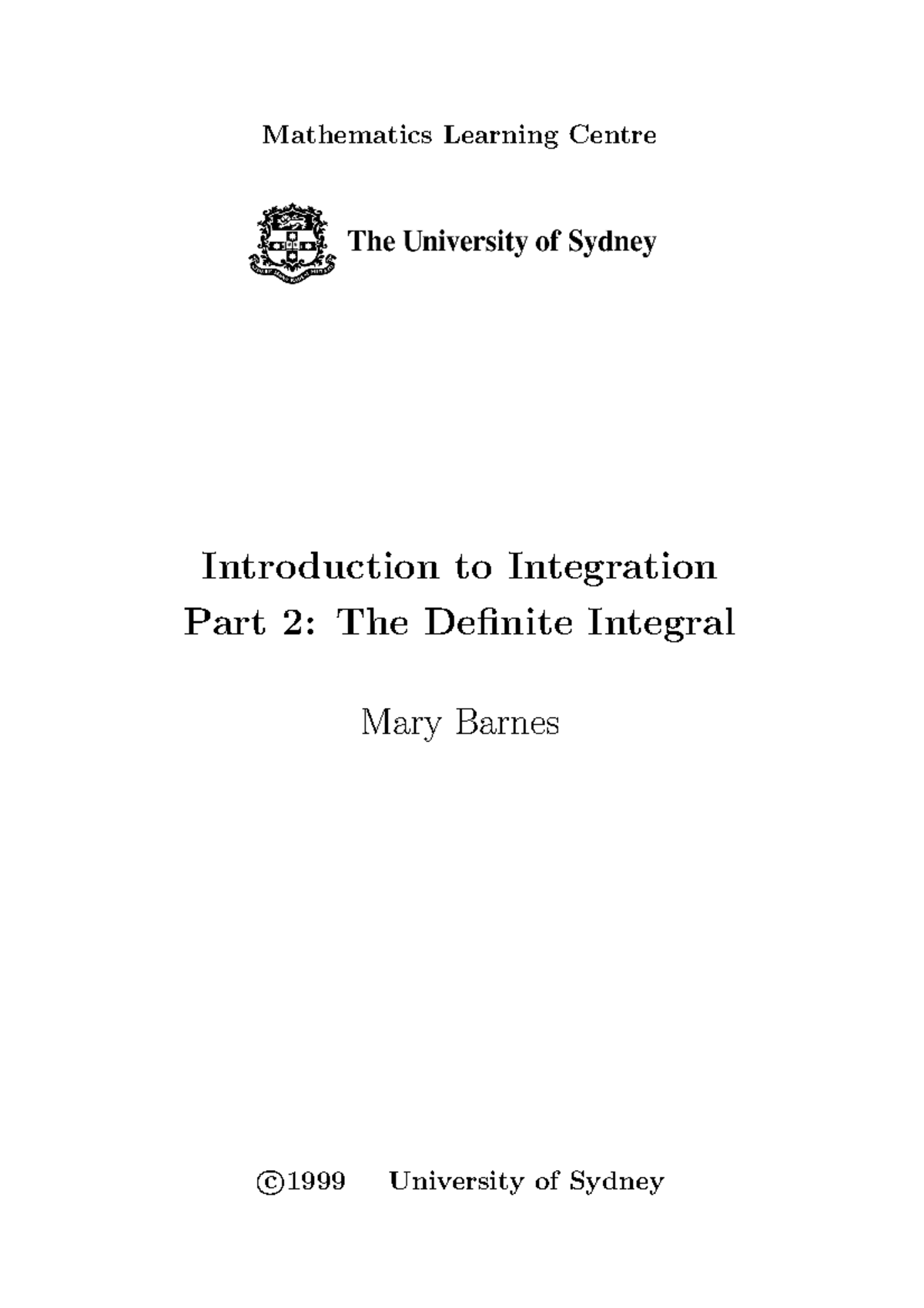 Integration-definite-integral - Mathematics Learning Centre ...