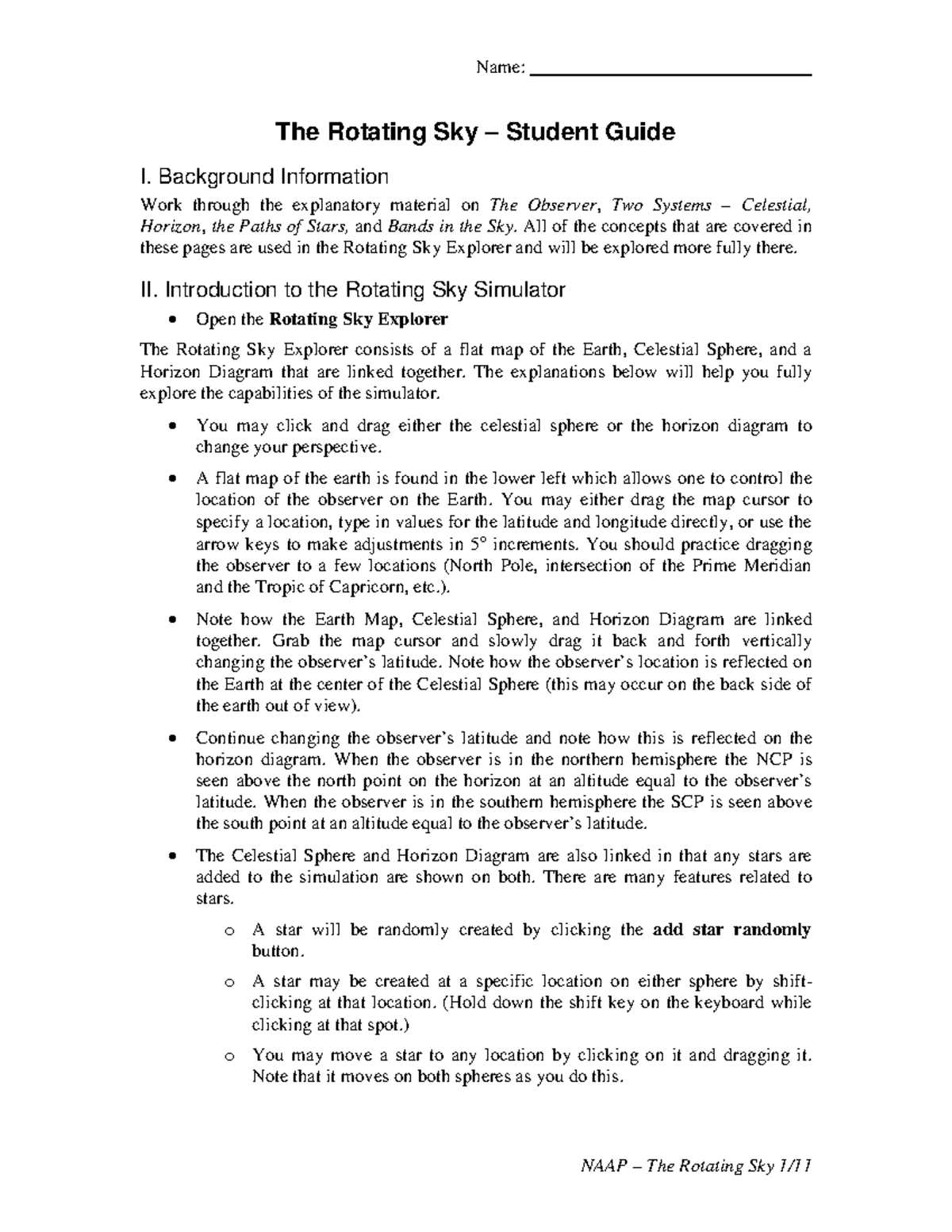NAAP Rotating Sky - Name: The Rotating Sky – Student Guide I ...