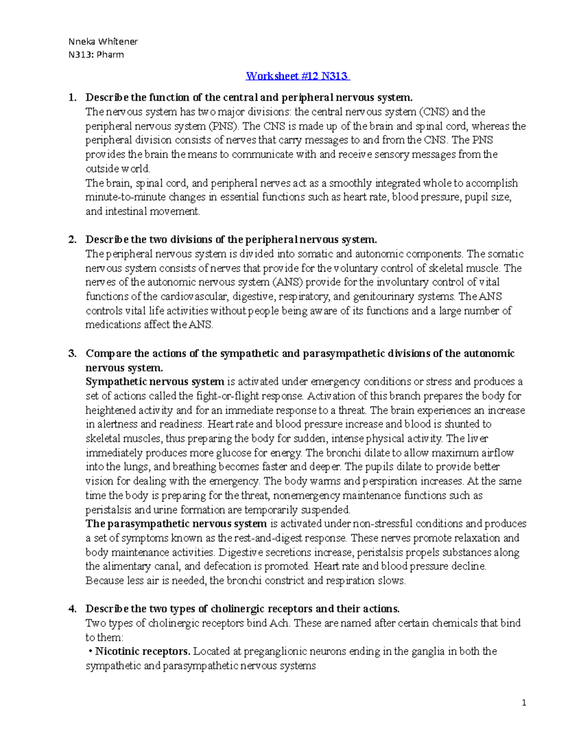 Worksheet #12 N313 - Pharmacotherapy can be used to treat psychological ...