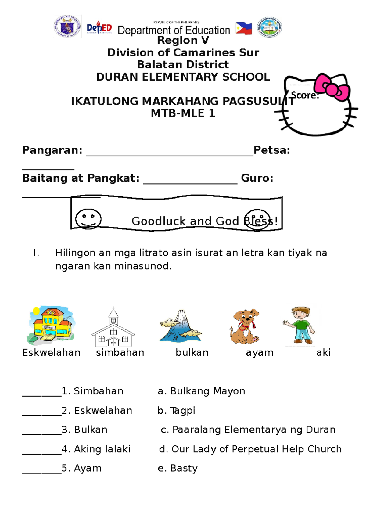Mtb 3rd pt - TEST - Region V Division of Camarines Sur Balatan District ...