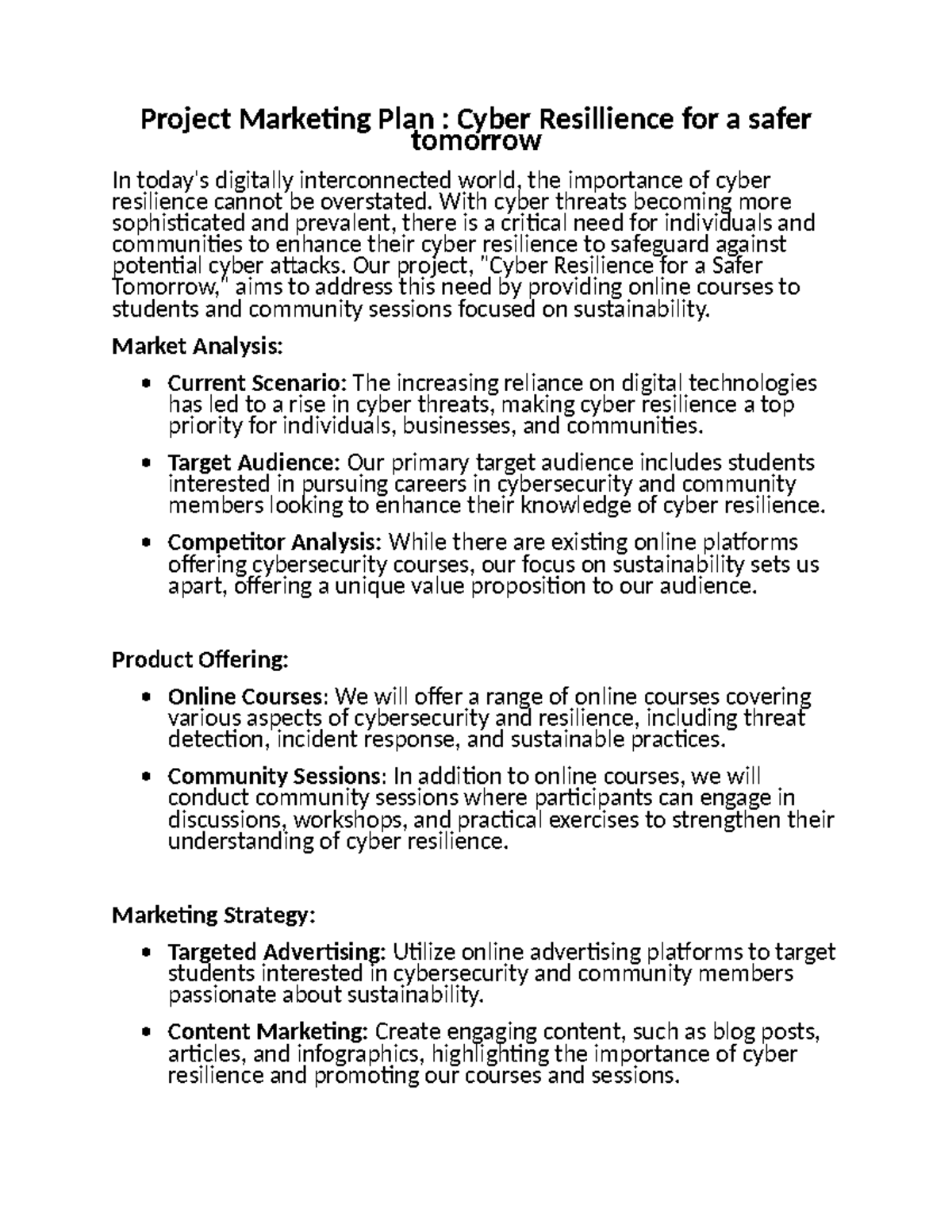 SEP Project Marketing Plan - Project Marketing Plan : Cyber Resillience ...