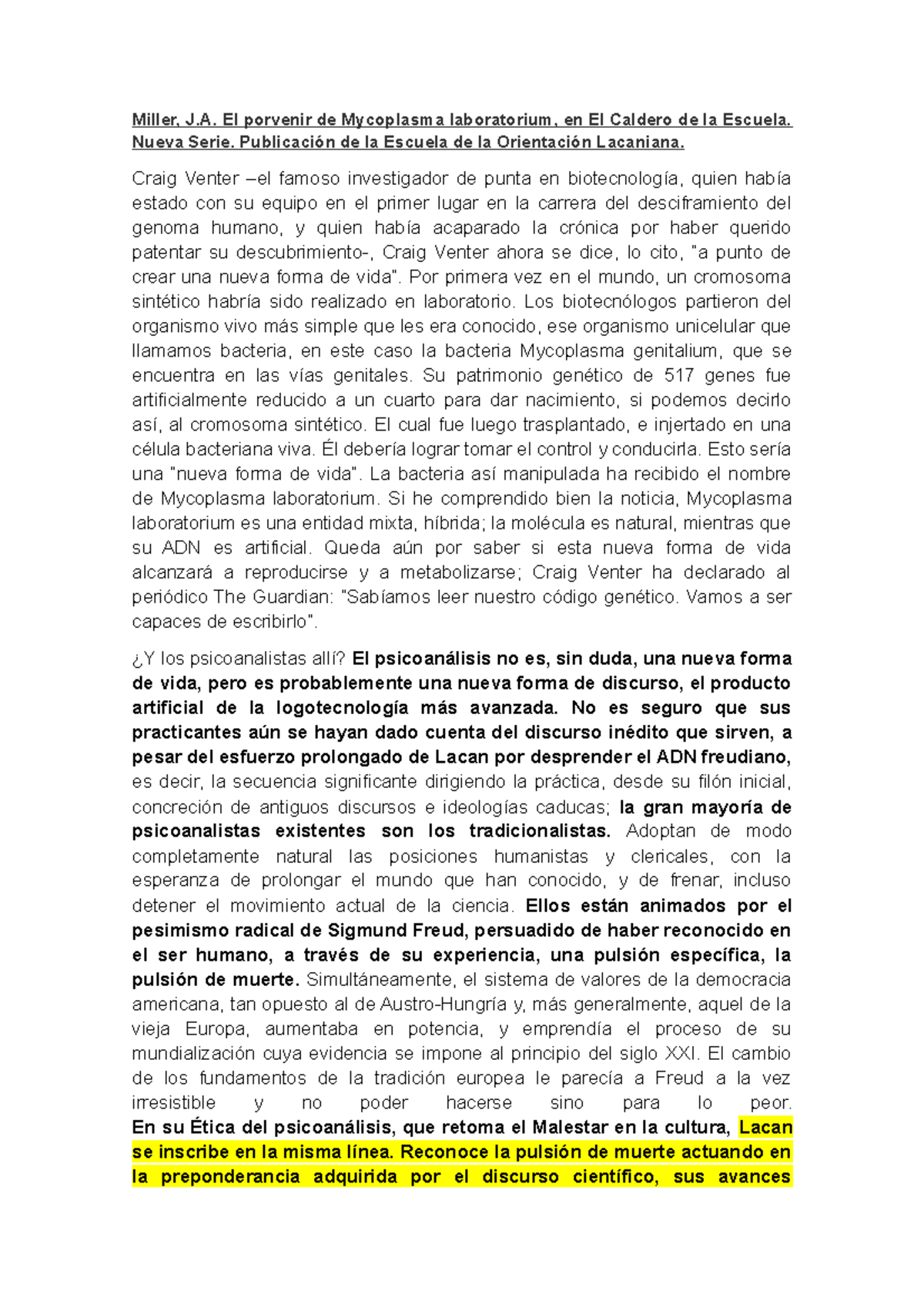 Mycoplasma laboratorium - Miller - Miller, J. El porvenir de Mycoplasma ...