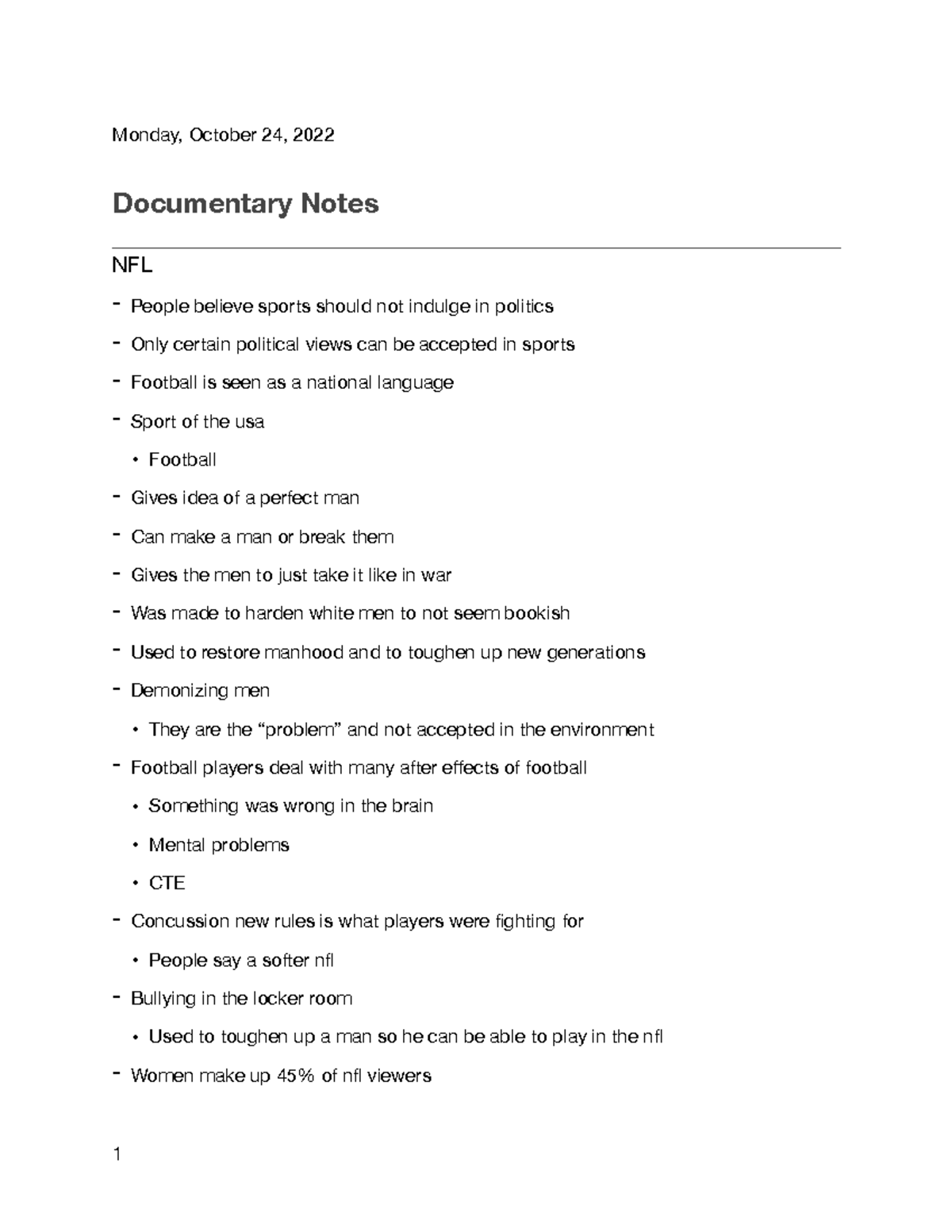 NFL Documentary notes - Monday, October 24, 2022 Documentary Notes NFL ...