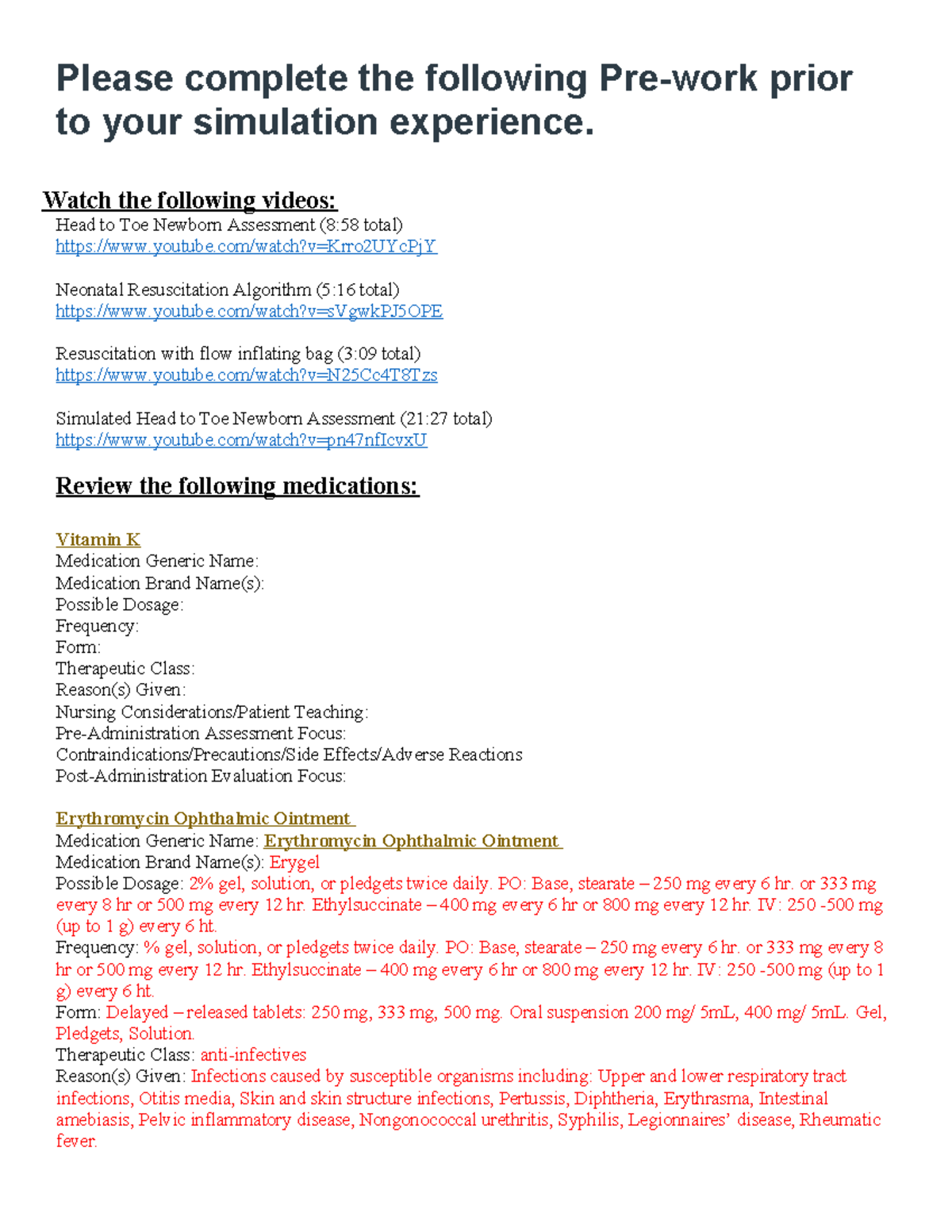 NSG222 Kristin Hall NB Sim Prep - Please complete the following Pre ...