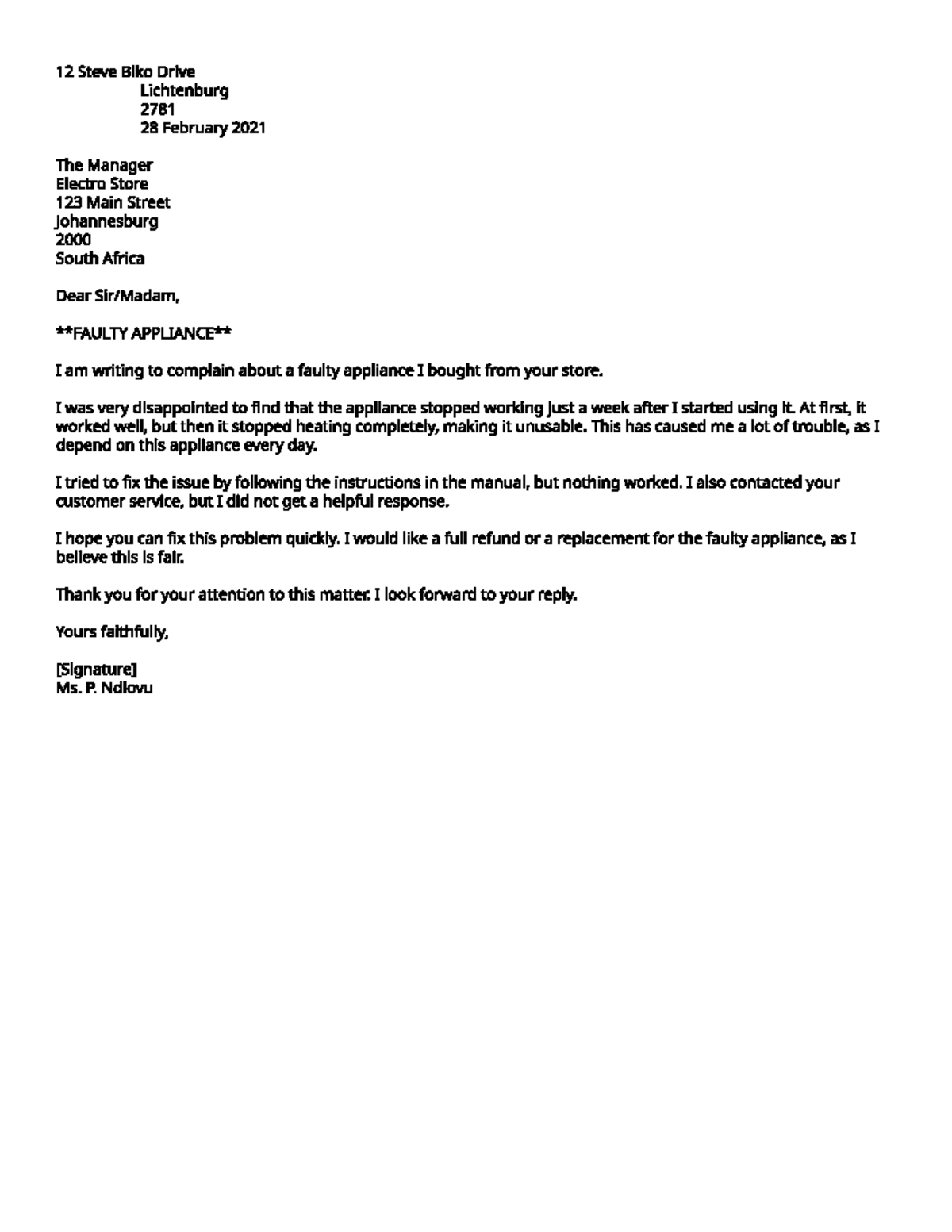 formal letter / - 12 Steve Biko Drive Lichtenburg 2781 28 February 2021 ...