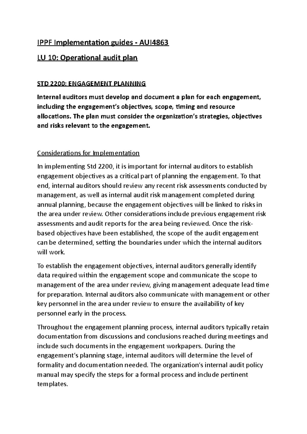 LU 10 - Summary of IPPF Framework as per LU. - IPPF Implementation ...