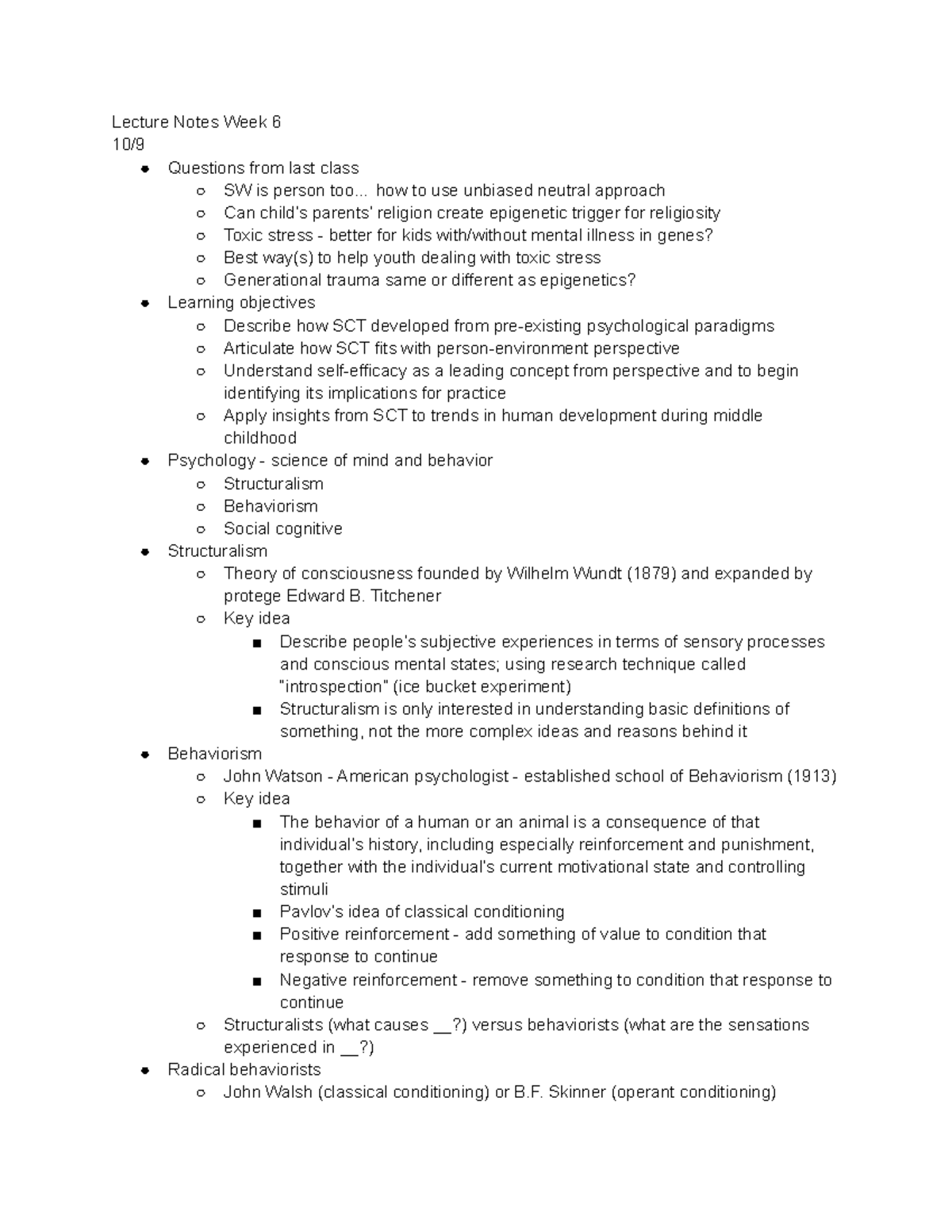 Lecture Notes Week 6: Structuralism vs. Behaviorism - Lecture Notes ...