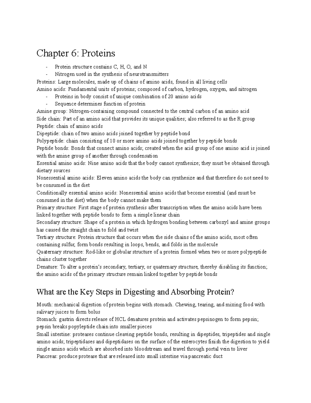 protein lecture notes chapter 6 - Chapter 6: Proteins Protein structure ...