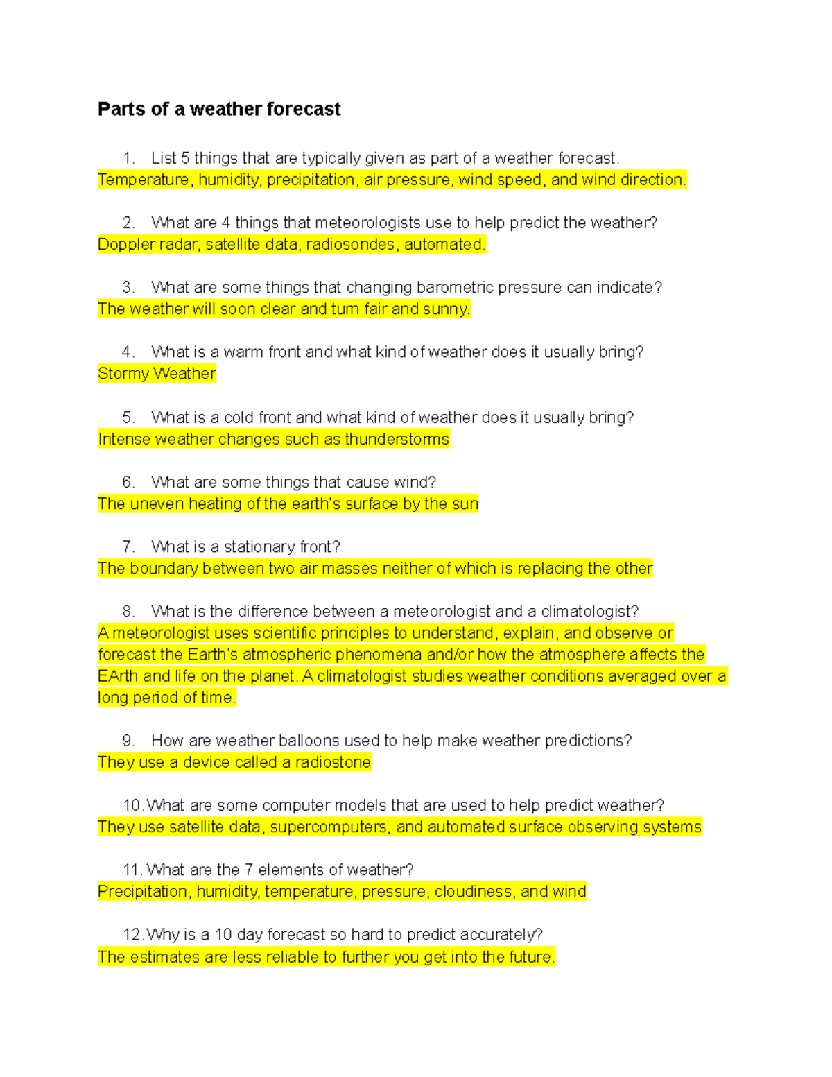 Thalia Gaerte - [Template] [Template] Parts of a weather forecast ...