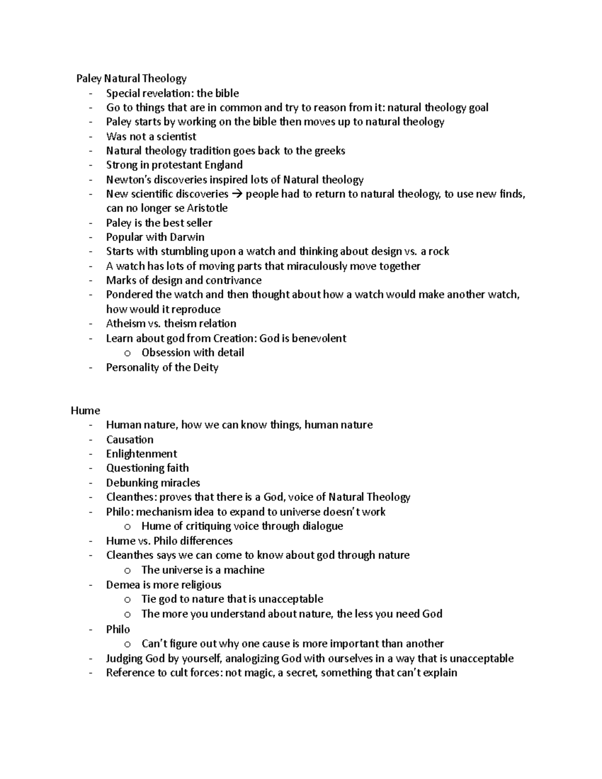 11:1 Honors notes - Paley Natural Theology - Special revelation: the ...