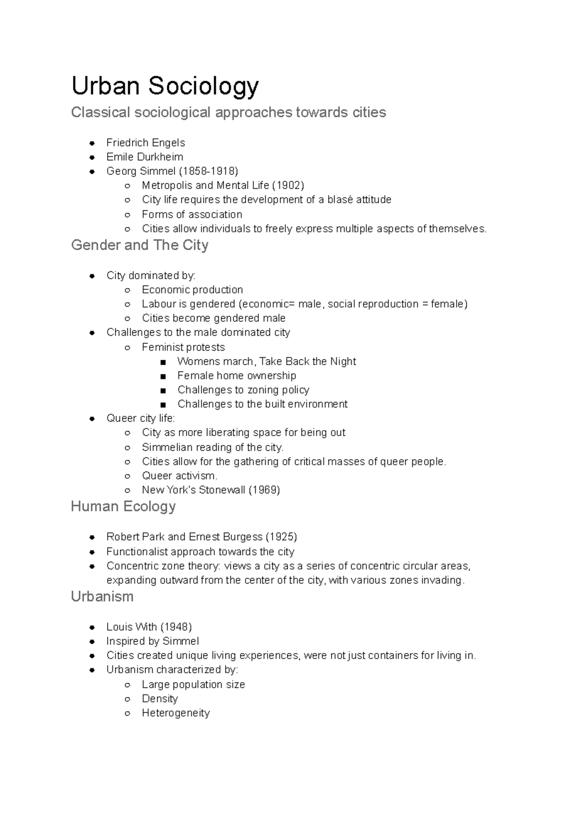 SOCI 1002 - Urban Sociology - Urban Sociology Classical sociological ...