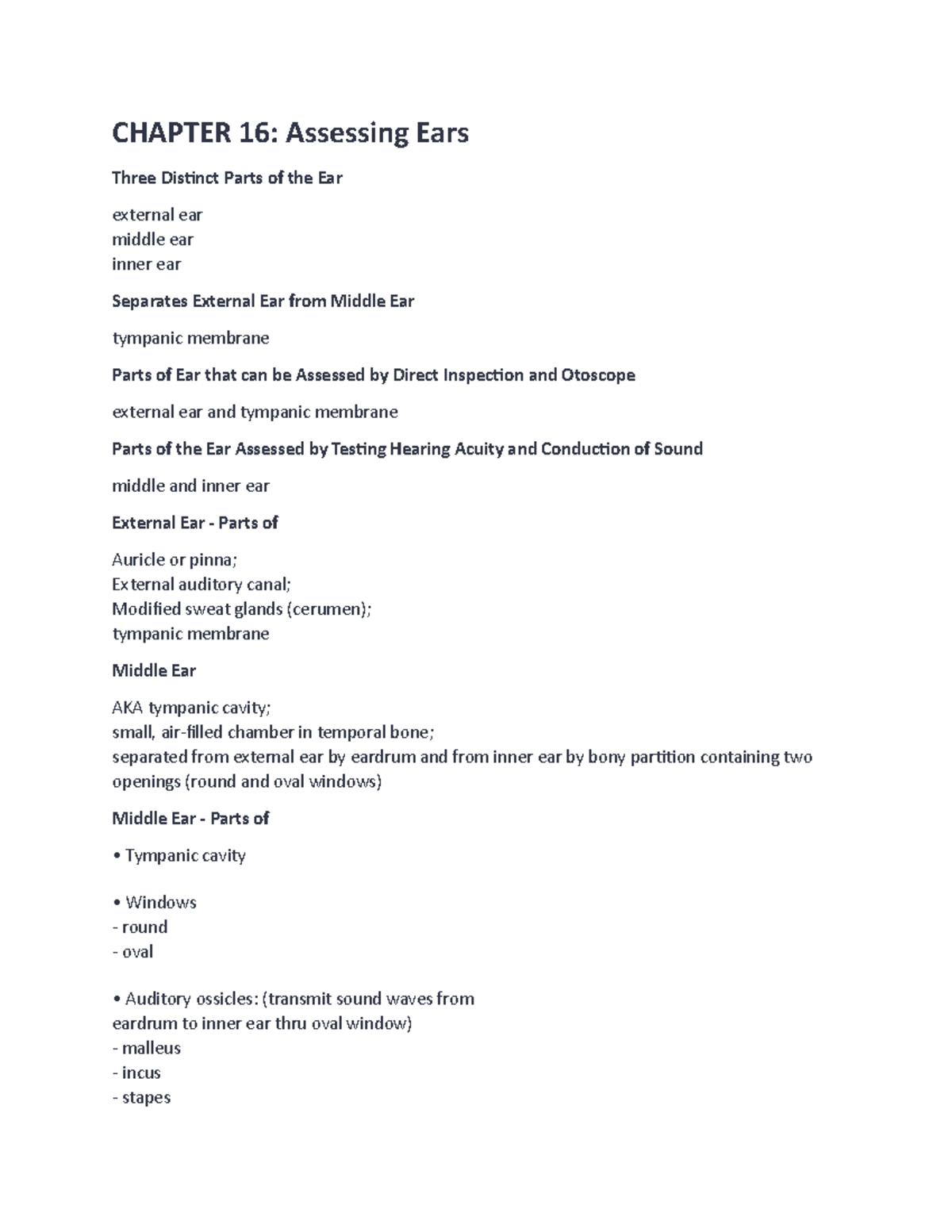 Chapter 17 Assessing Ears - CHAPTER 16: Assessing Ears Three Distinct ...