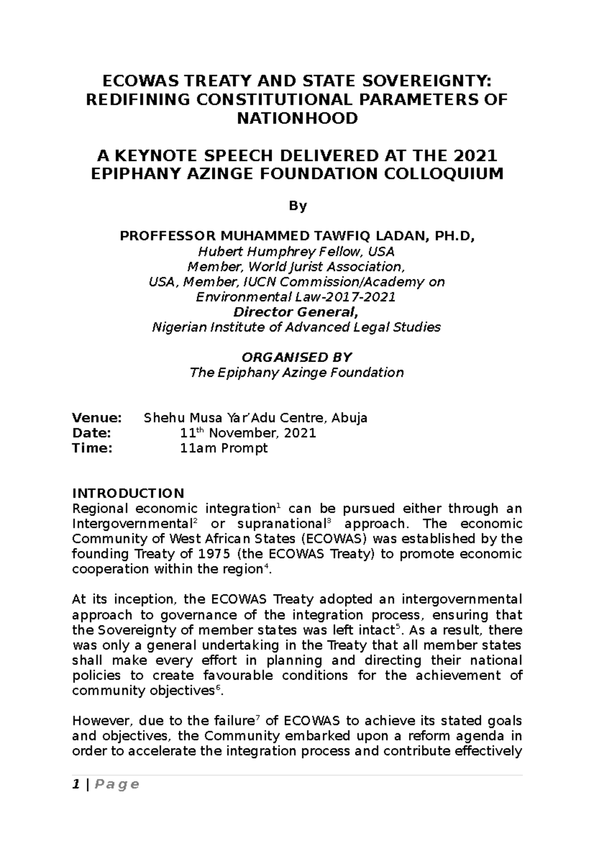 Ecowas Treaty AND State Sovereignty - ECOWAS TREATY AND STATE ...