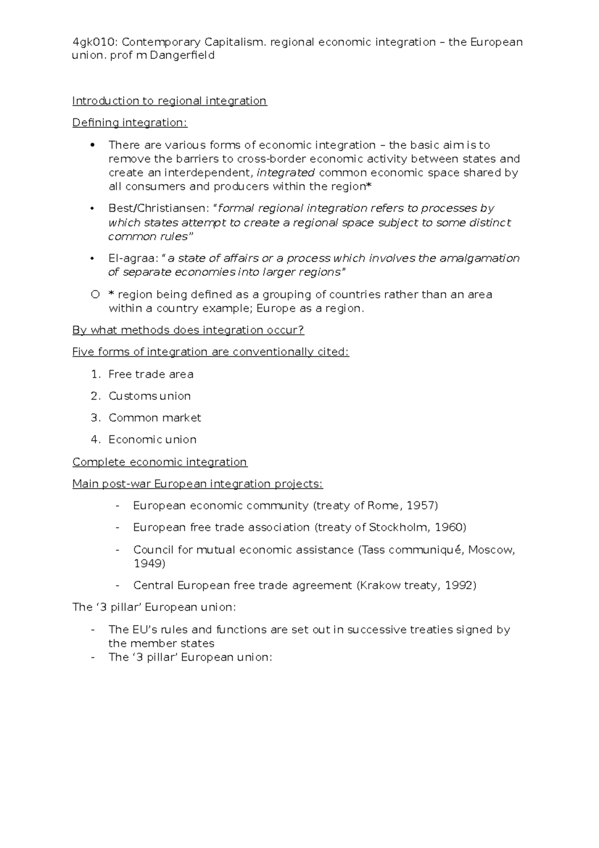 Introduction to regional integration - m Dangerfield Introduction to ...
