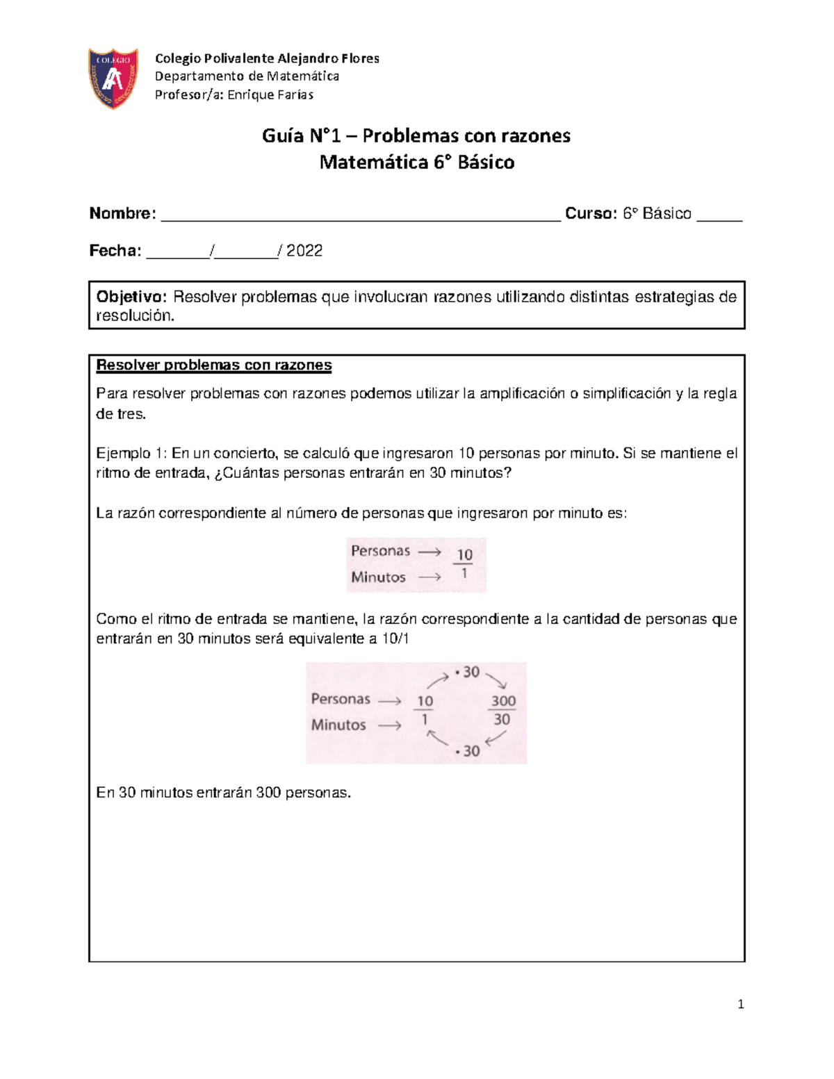 Guía N°1 - Problemas con razones (6° Básico U3) - Departamento de Matem ...