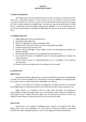 Module-6 - module - Module 6: SOCIAL LITERACY I. CONCEPT EXPLORATION ...