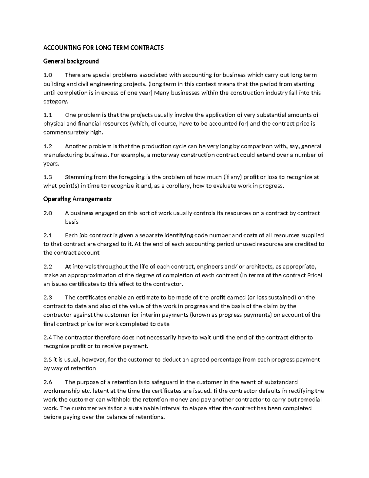 Accounting FOR LONG TERM Contracts - ACCOUNTING FOR LONG TERM CONTRACTS General background 1 ...