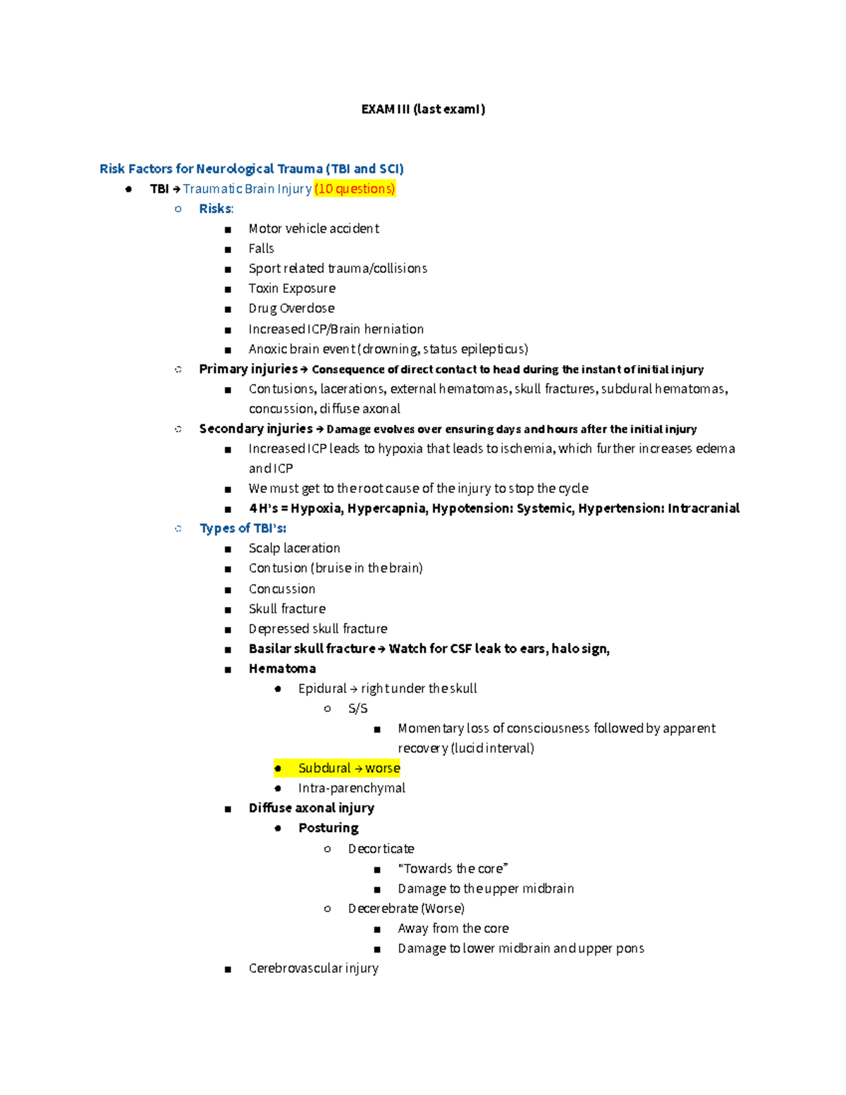 Exam III (Complex) - Teacher: Mark Walker Exam 3 notes - EXAM III (last ...