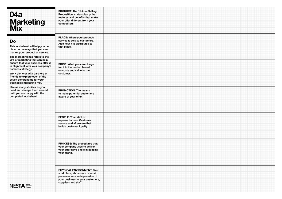 Worksheet 04a Marketing Mix - PRODUCT: The ‘Unique Selling Proposition ...