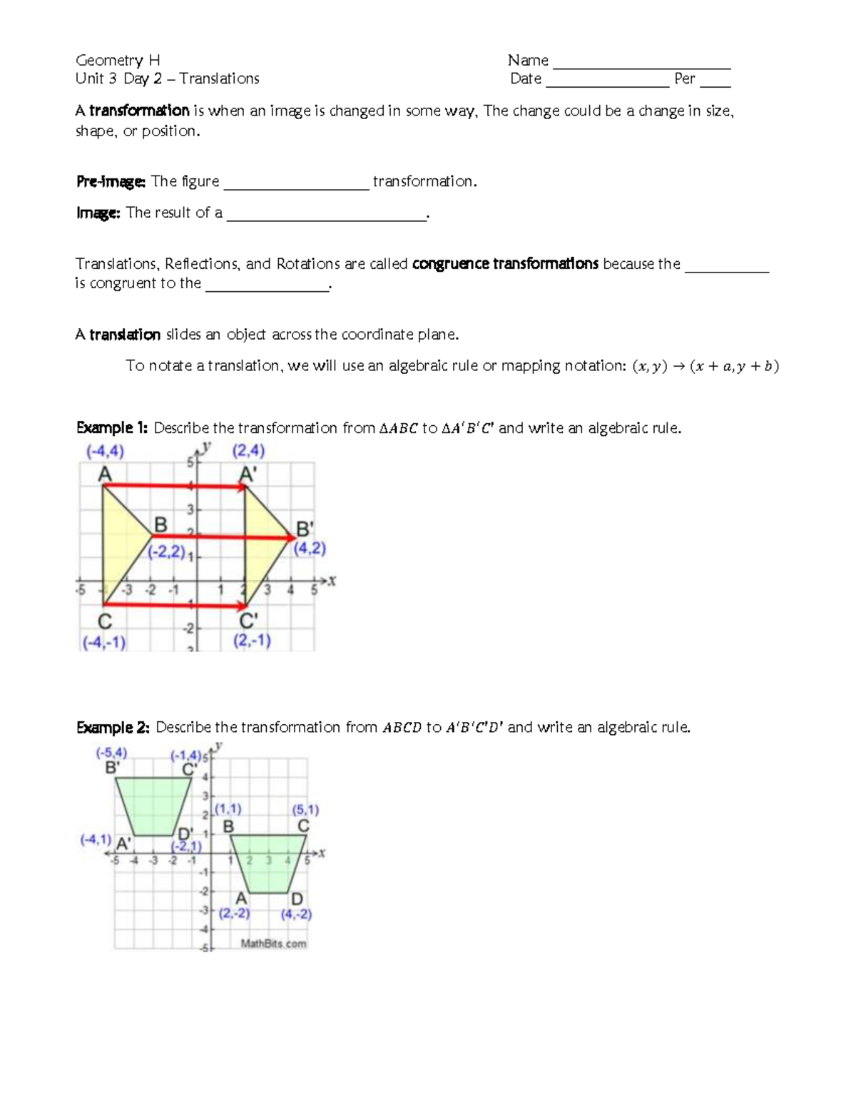 Day 2 Notes - Translations - Geometry H Name ...