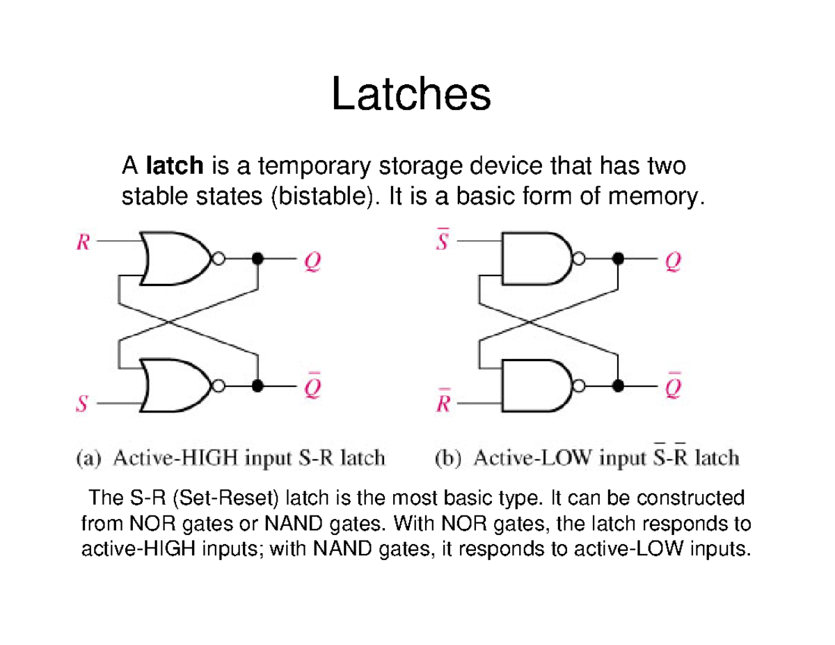 (2) PV Latches and flipflops - Latches A latch is a temporary storage ...