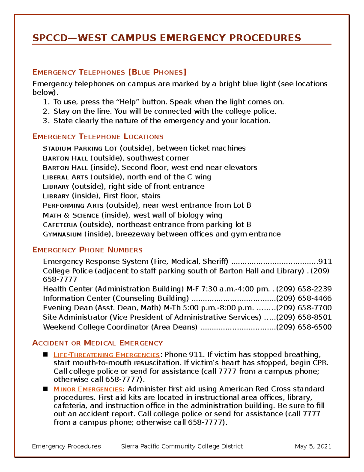 Microsoft Word 2-4 - SPCCD—WEST CAMPUS EMERGENCY PROCEDURES EMERGENCY ...
