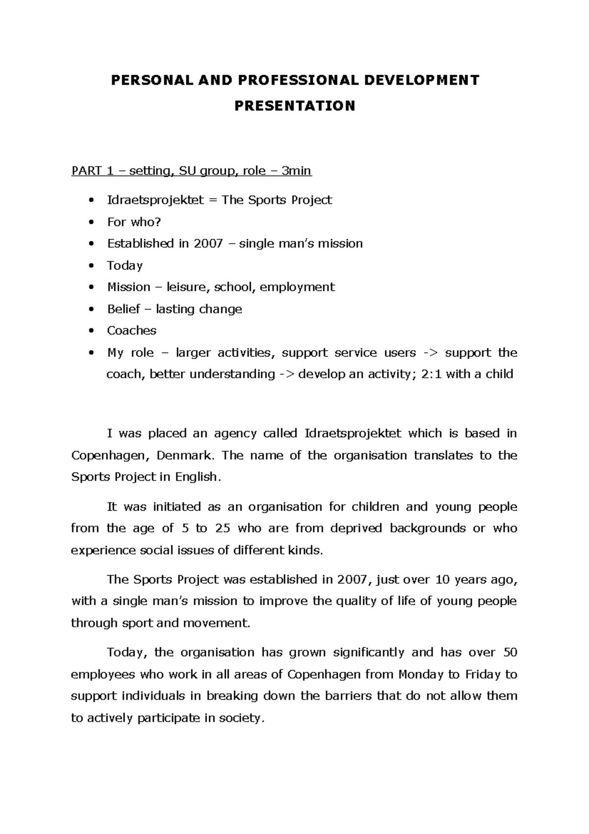 Presentation script and notes - PERSONAL AND PROFESSIONAL DEVELOPMENT ...