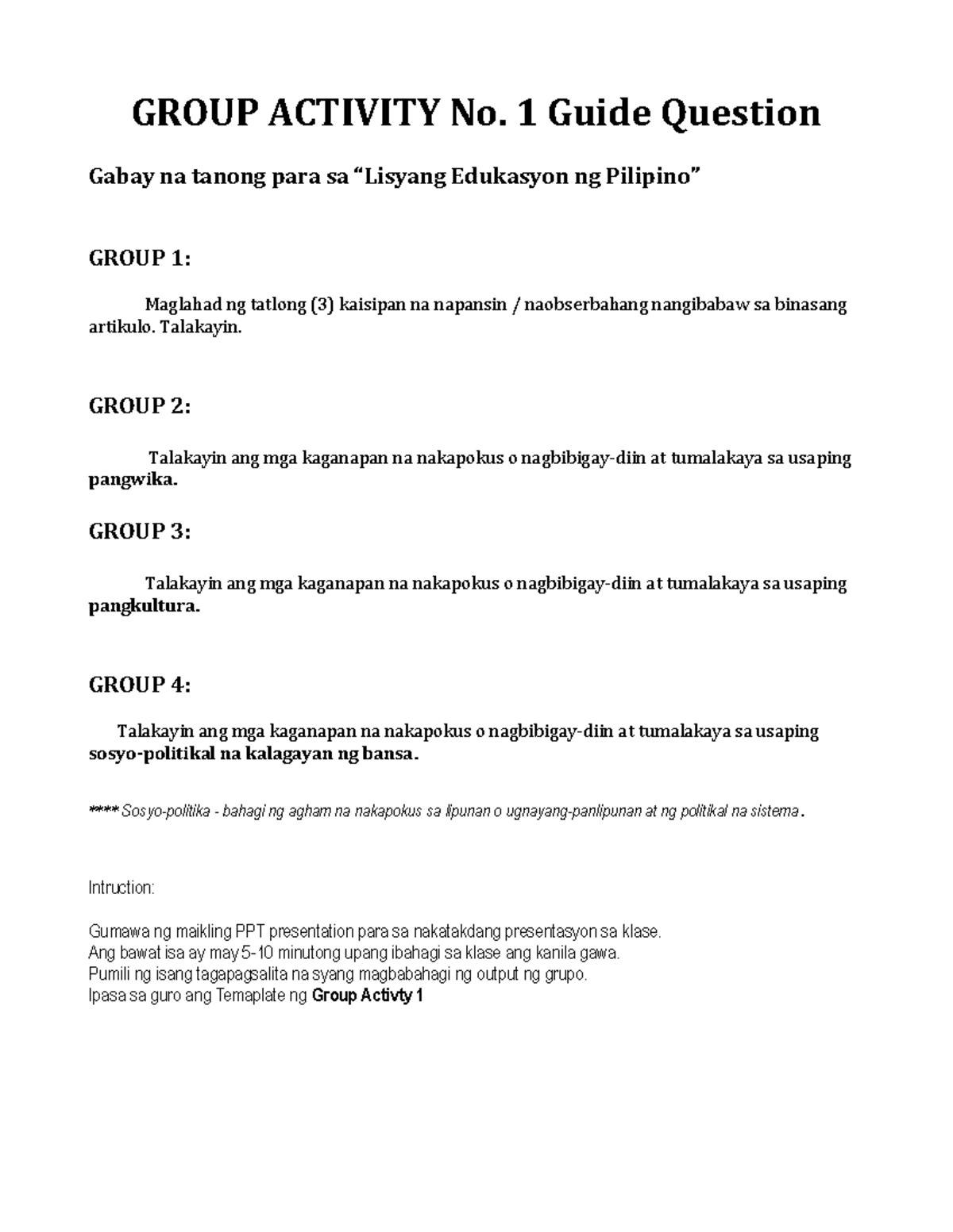 Group Activity No 1 Guide Question - GROUP ACTIVITY No. 1 Guide ...