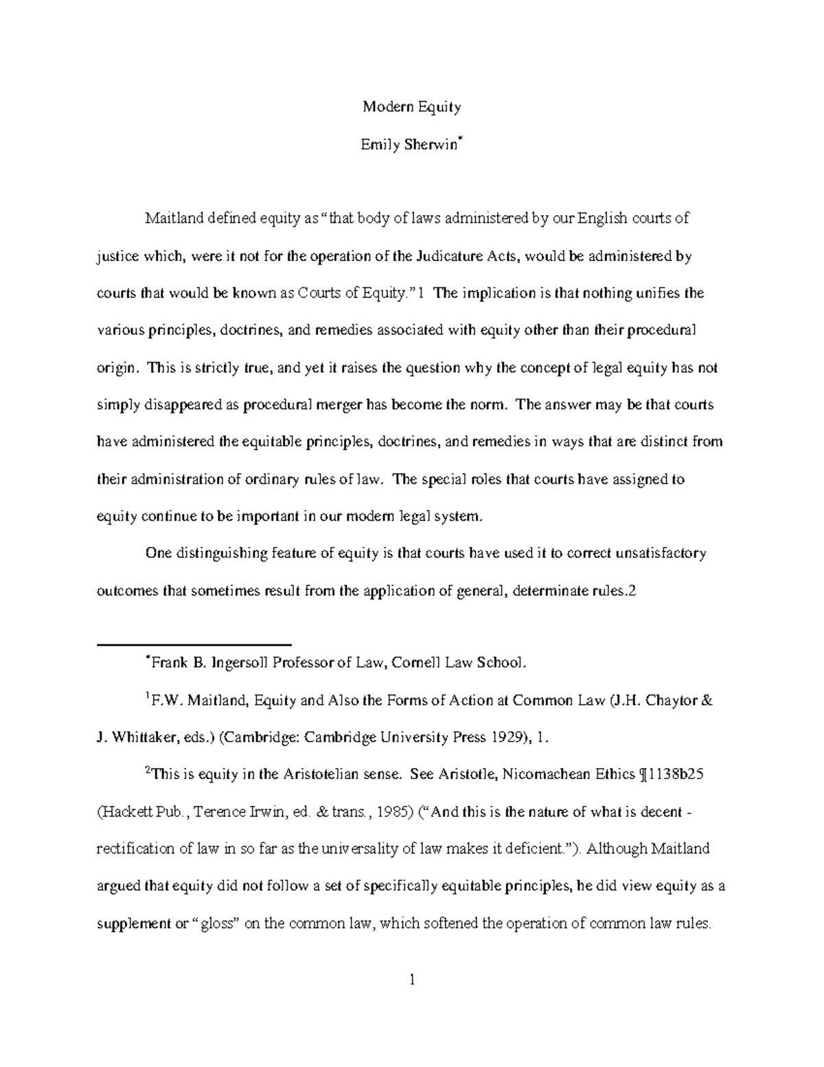 Sherwin.18-24.Modern Equity - Modern Equity Emily Sherwin* Maitland defined equity as “that body ...
