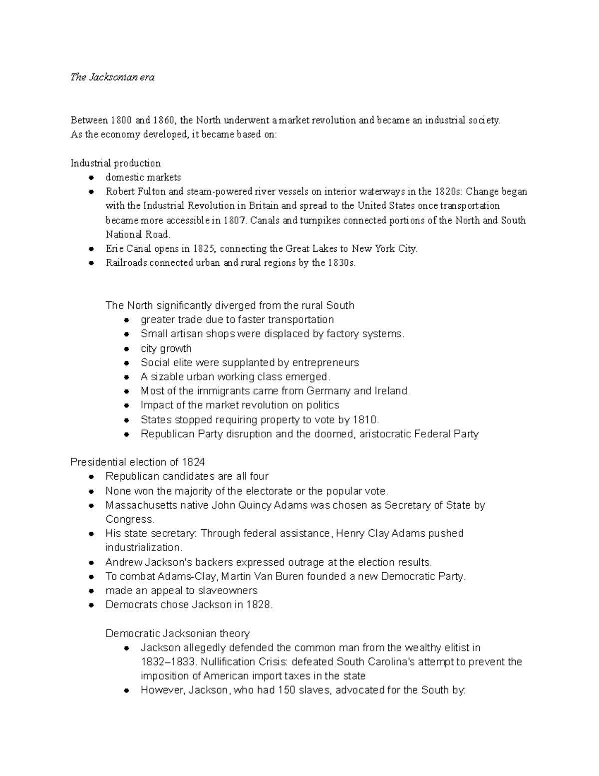 African American History-Chpt. 7 part 1 - The Jacksonian era Between ...