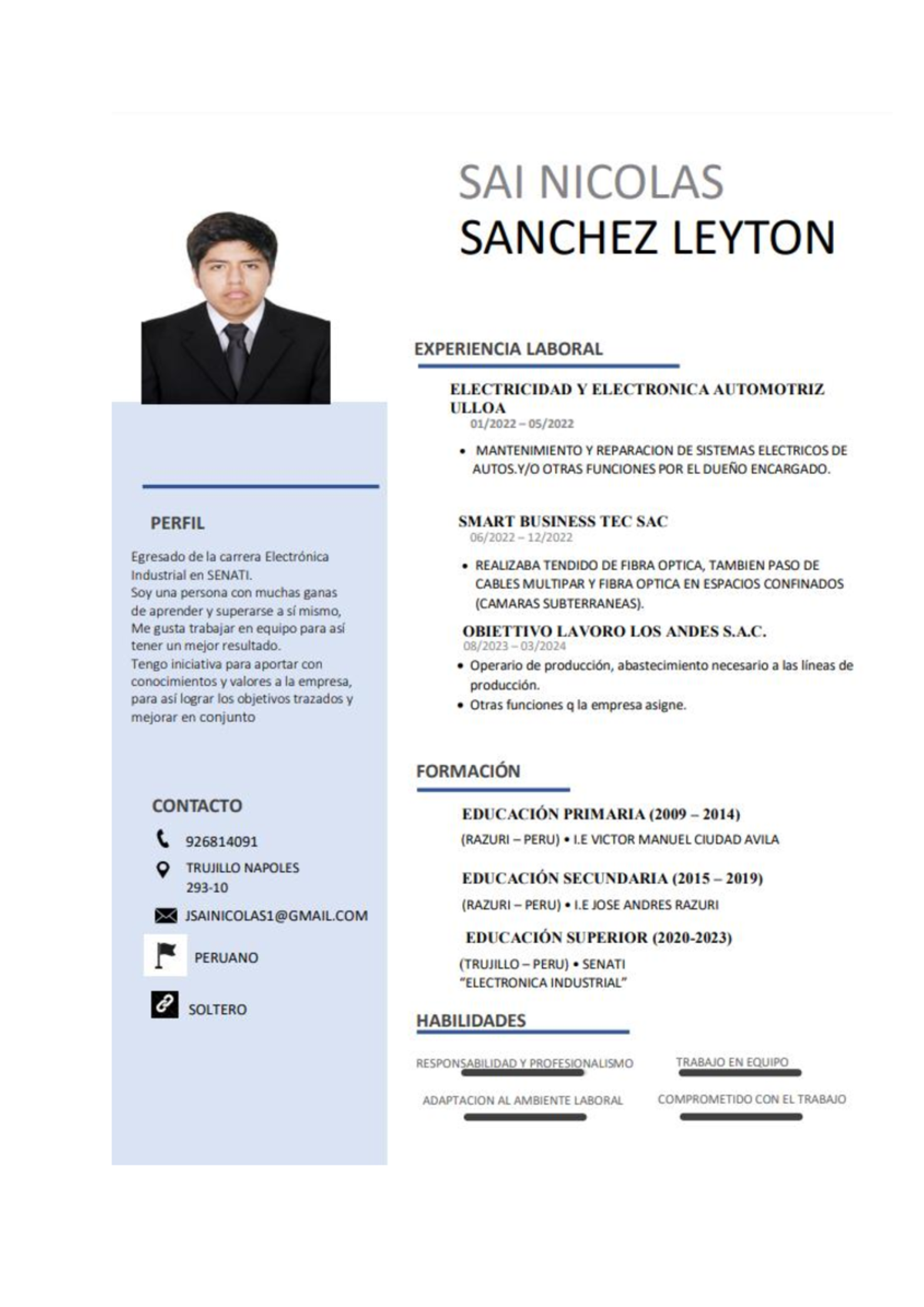 Cvsanchez 2 - trabajo de competencia - SAI NICOLAS SANCHEZ LEYTON EXPERIENCIA LABORAL ...