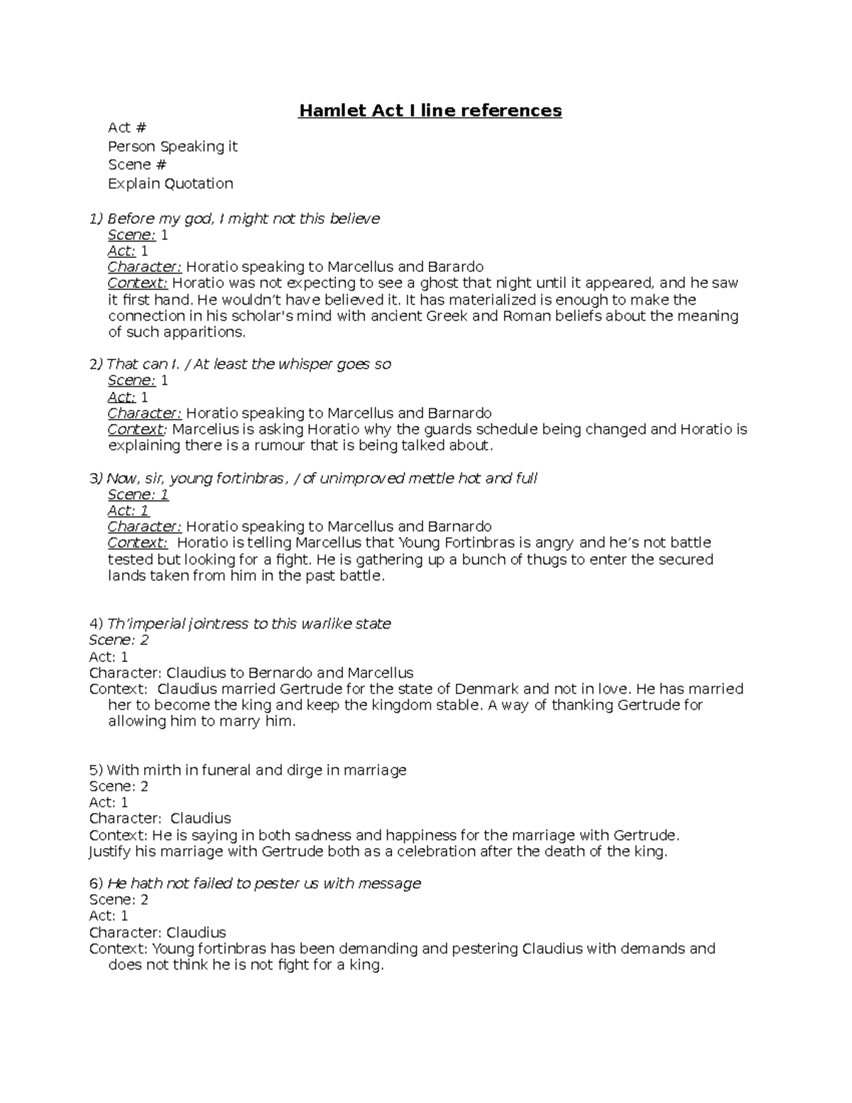 Hamlet Act I line references - EG 1101 - Studocu